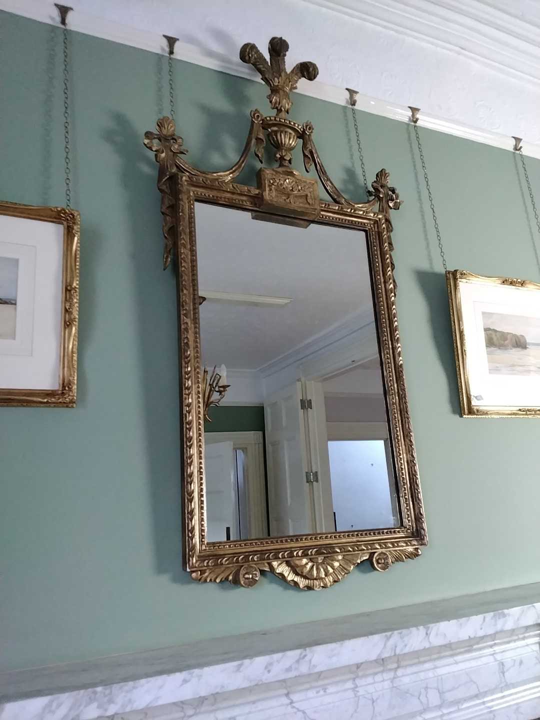 Carved giltwood pier mirror Hepplewhite manner with feathers cresting ...