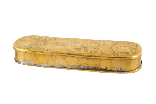 A GERMAN BRASS TOBACCO BOX BY JOHANN HEINRICH GIESE (1716-1761) signed ...