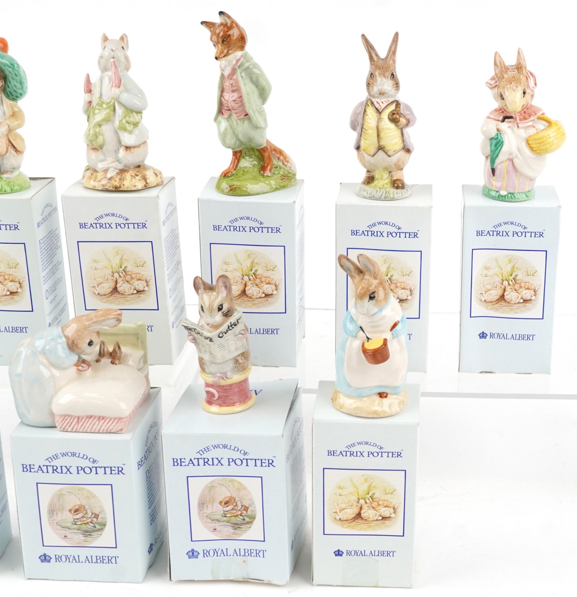 Ten Royal Albert Beatrix Potter figures with boxes including Pigling ...