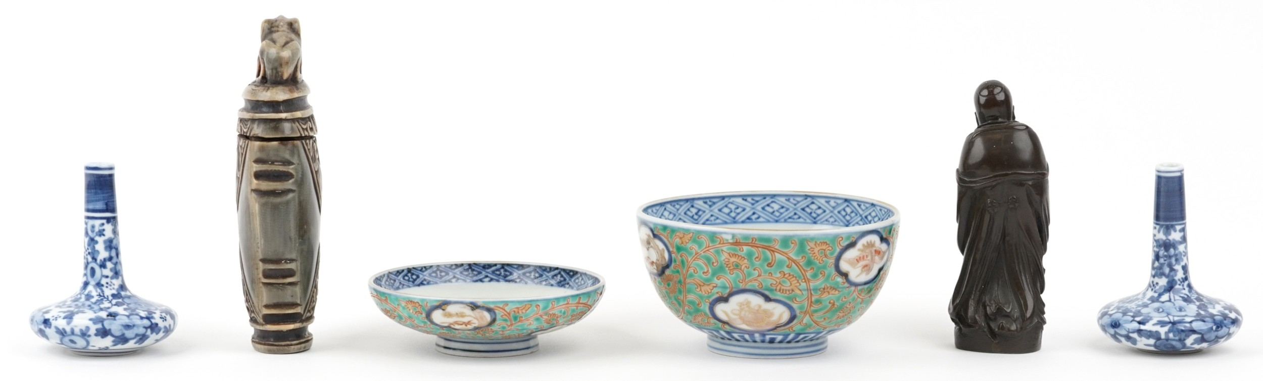 A collection of Chinese objects including a porcelain bowl hand painted ...