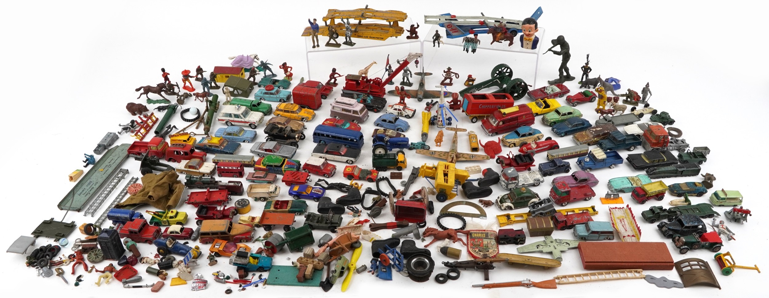 A large collection of vintage diecast vehicles, mostly Dinky and Corgi ...