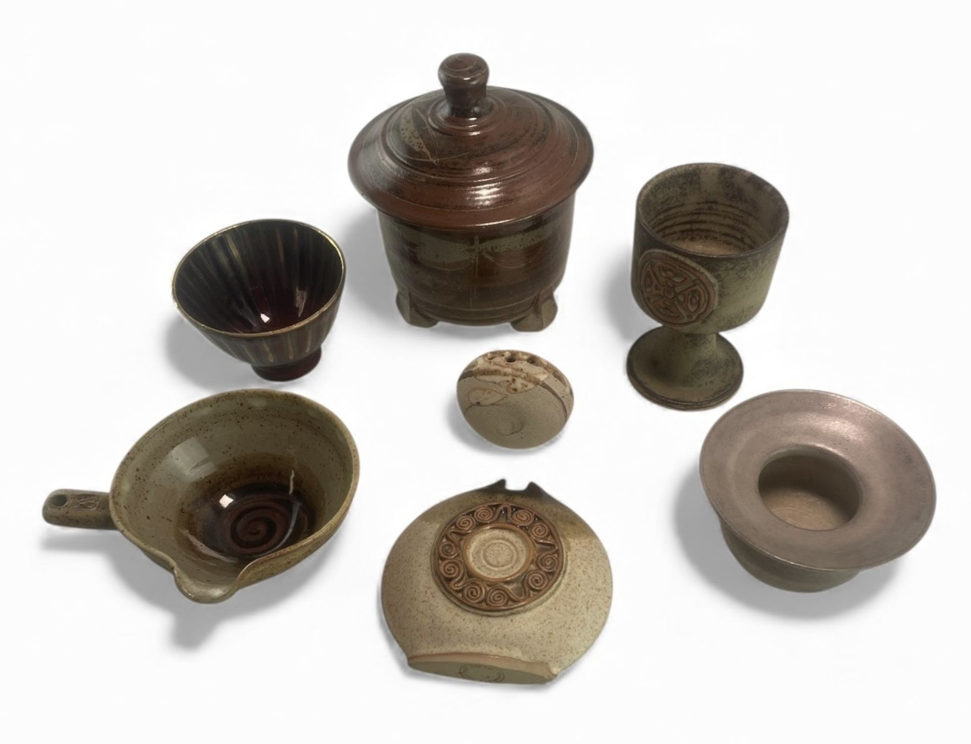 A collection of seven vintage 20th century studio art pottery pieces ...