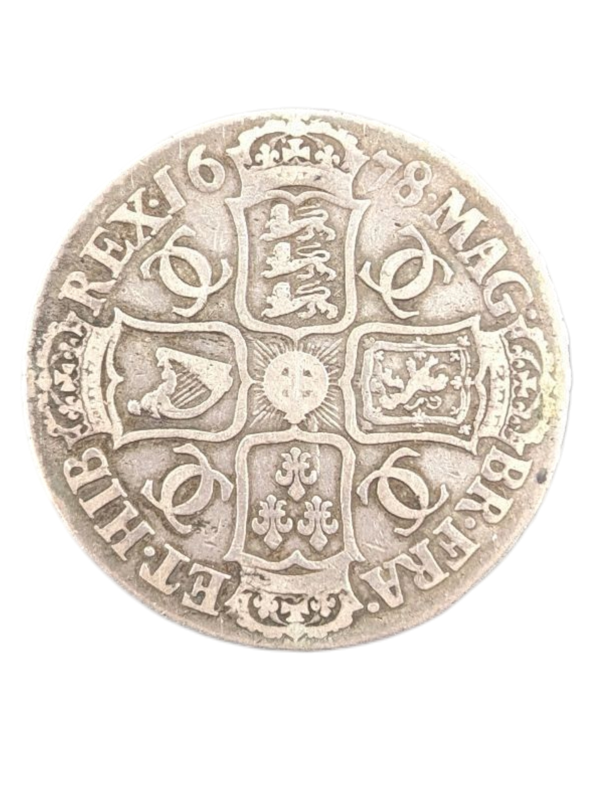 17th century, 1678 King Charles II British .925 SILVER One Crown ...