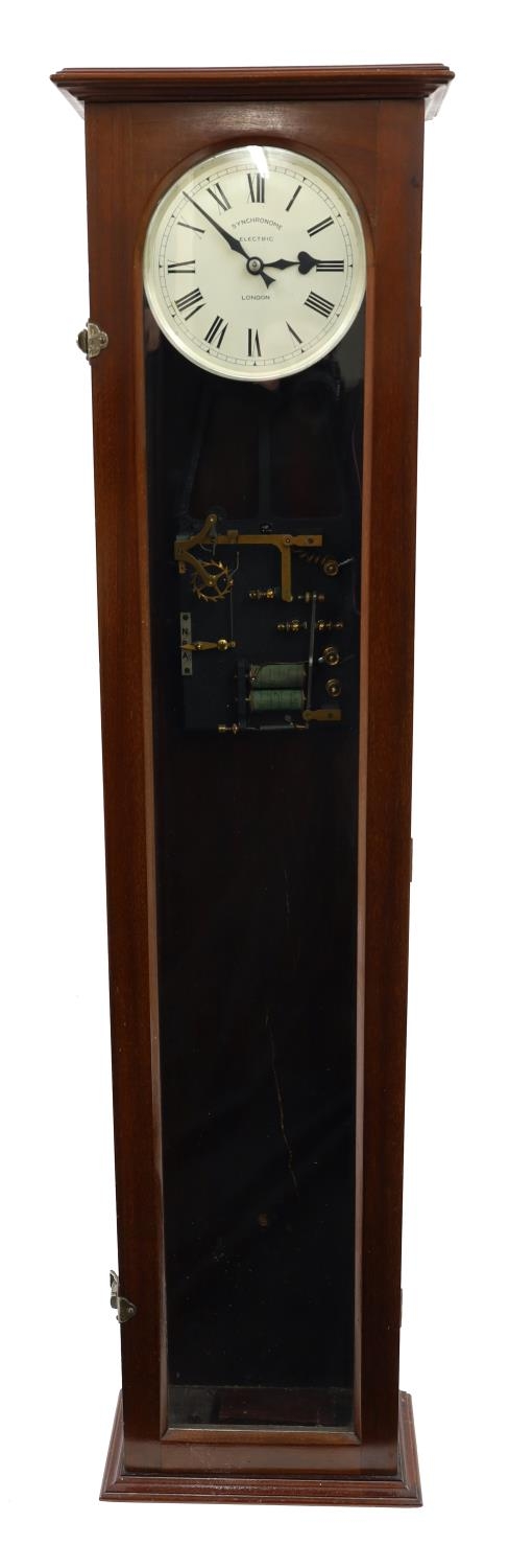 Synchronome electric master clock, the 6.25" silvered dial within a ...