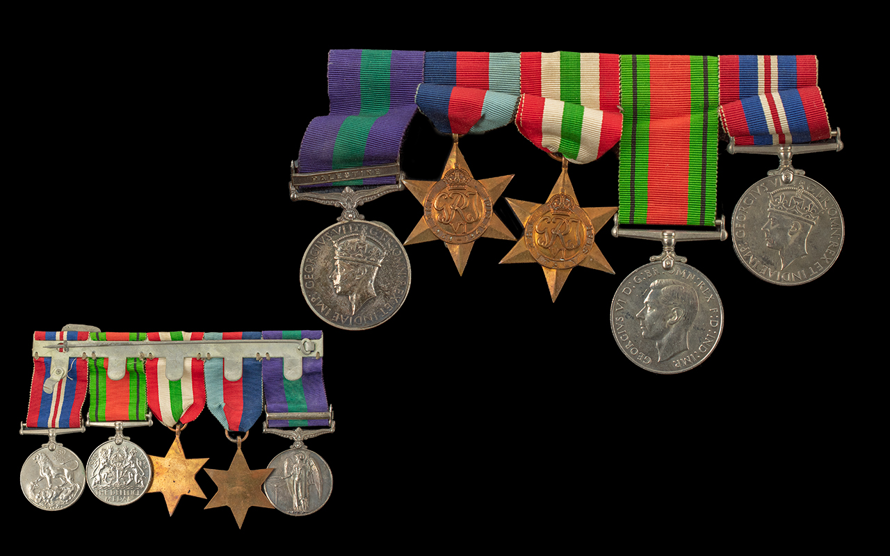 WW2 Group of Five Medals on Bar to include a Palestine General Service ...