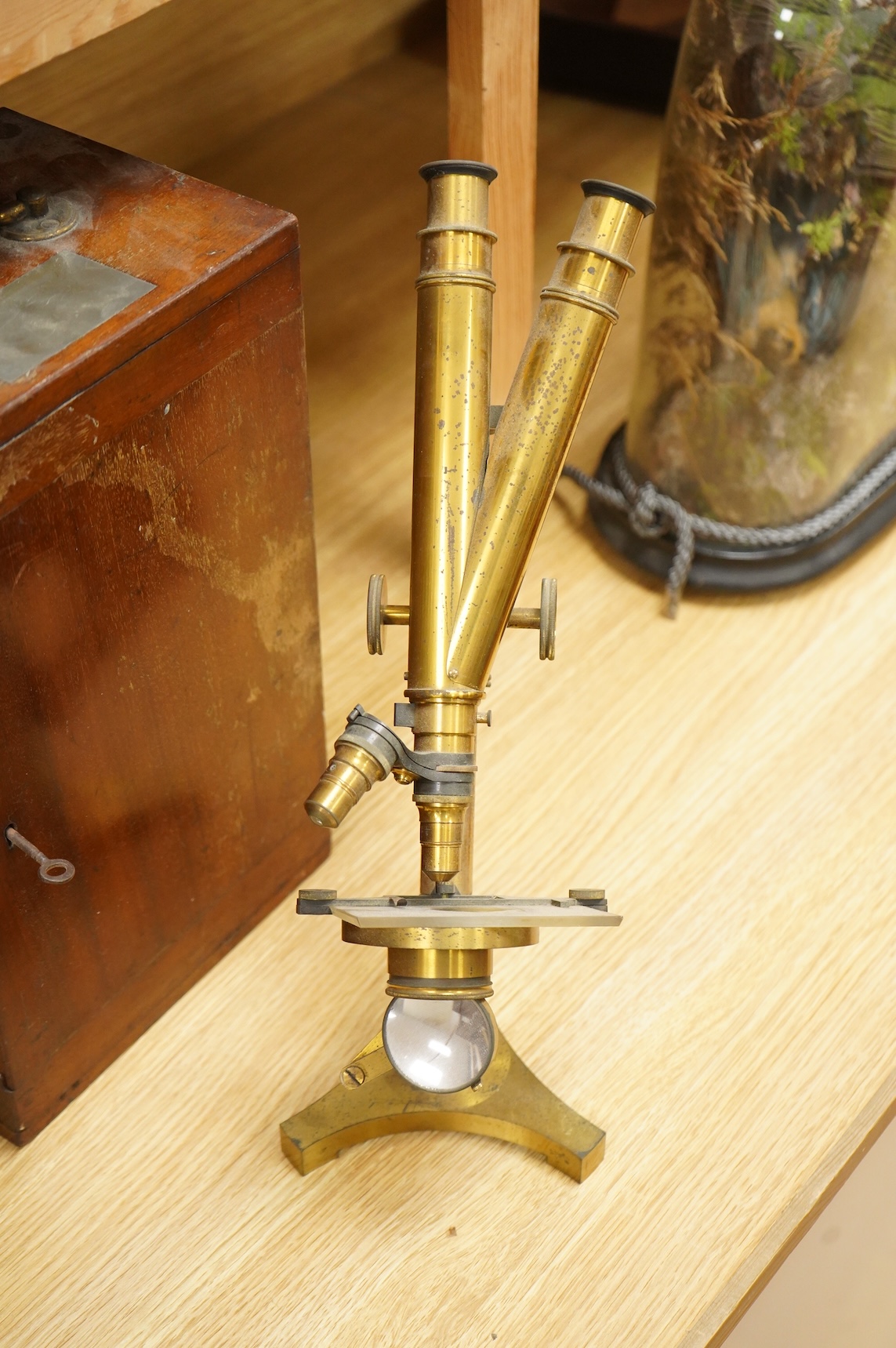 A late 19th century brass compound binocular microscope, by R. & J ...
