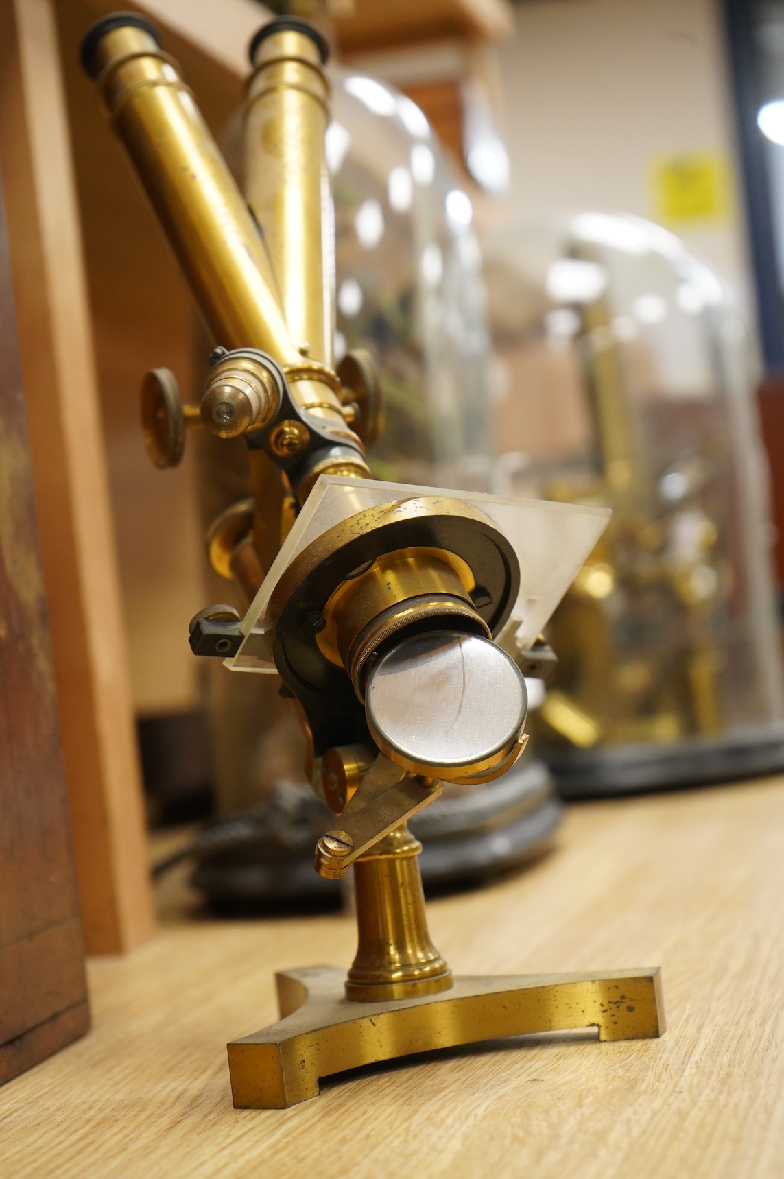 A late 19th century brass compound binocular microscope, by R. & J ...