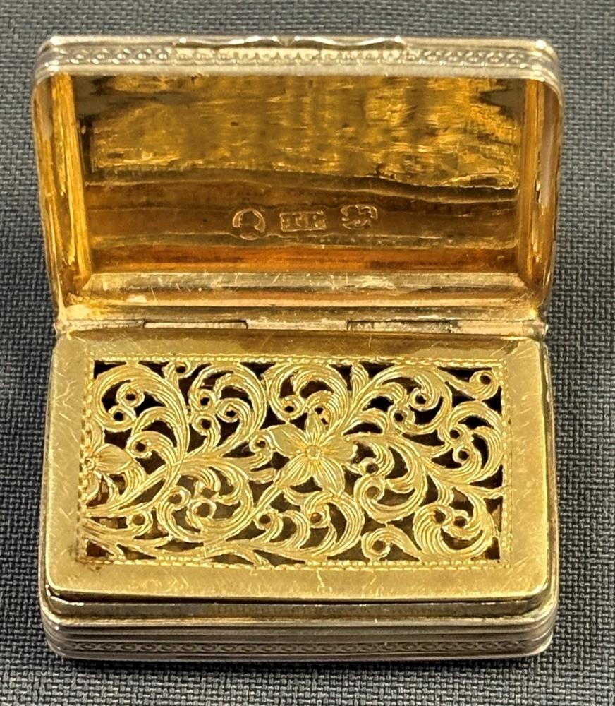 GEORGE IV SILVER VINAIGRETTE BY THOMAS Parker, decorated front and back ...