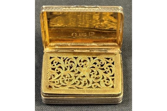 GEORGE IV SILVER VINAIGRETTE BY THOMAS Parker, decorated front and back ...