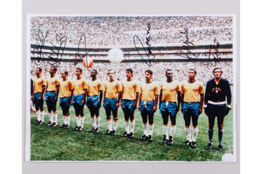 A partial autographed colour print of the Brazil 1970 World Cup-winning ...