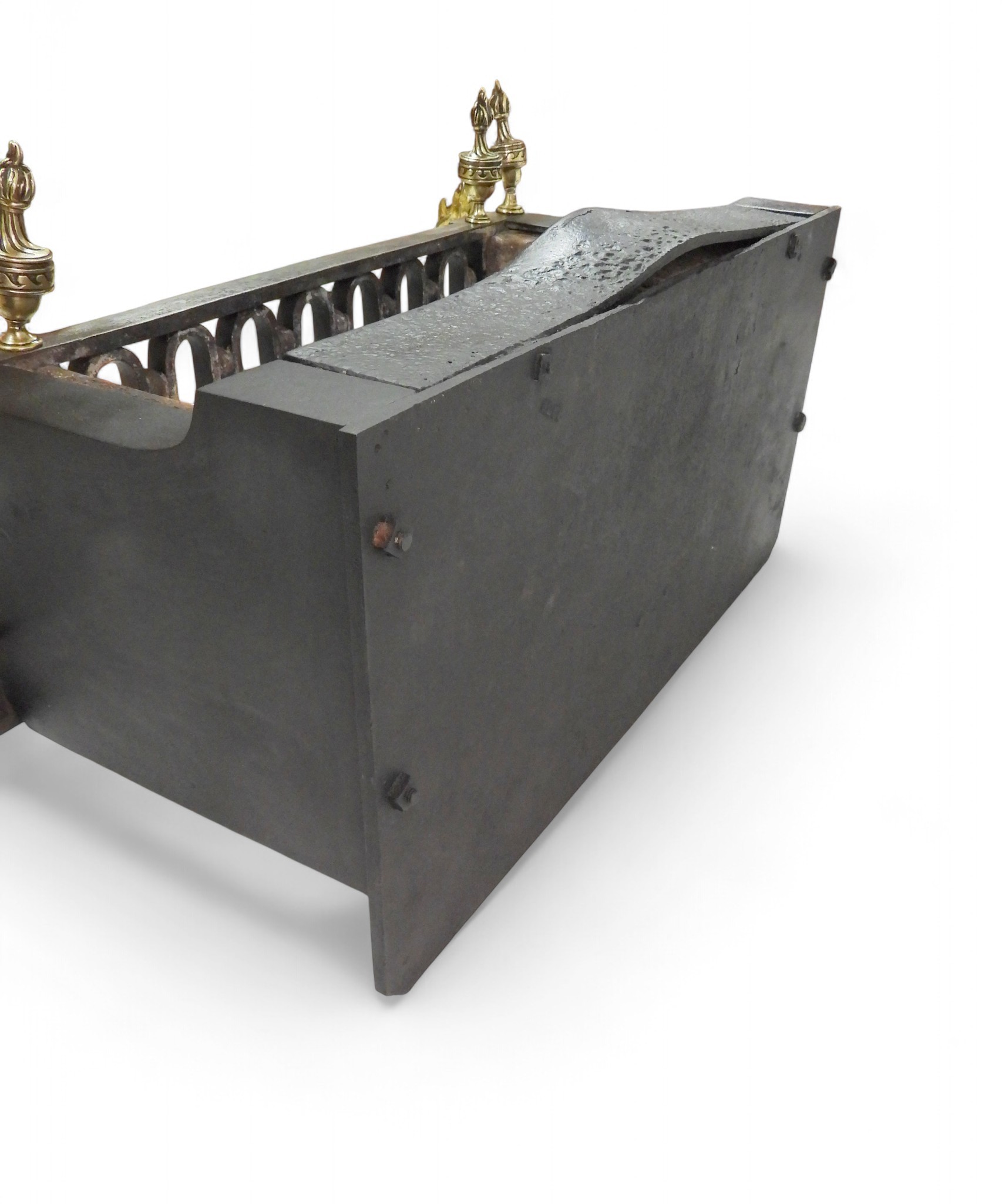 A GEORGIAN STYLE FIRE BASKET IN THE MANNER OF ADAMS pierced front grill ...