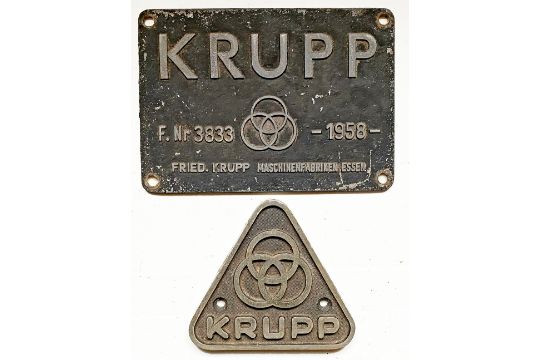 Worksplate KRUPP 3833 dated 1958, rectangular cast aluminium measuring ...