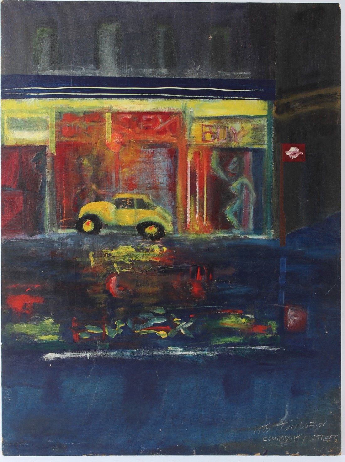 TOM DOBSON 'Commodity Street' oil on canvas board signed and dated 1965 ...