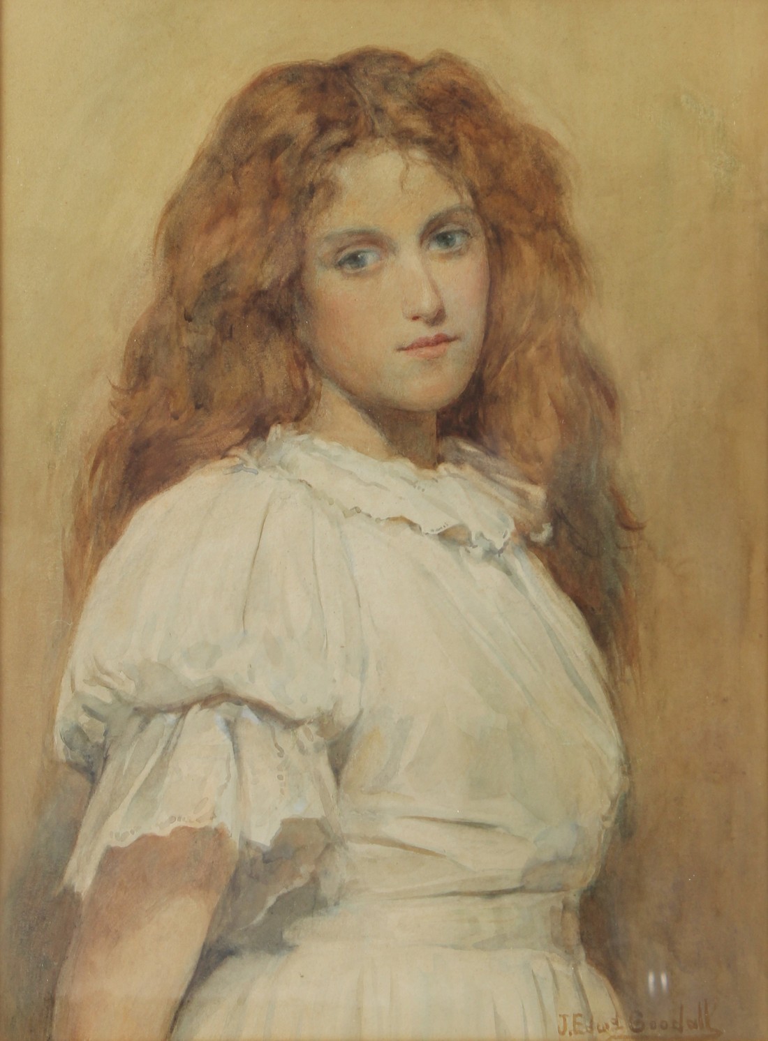 JOHN EDWARD GOODALL Girl in a white dress watercolour signed ...