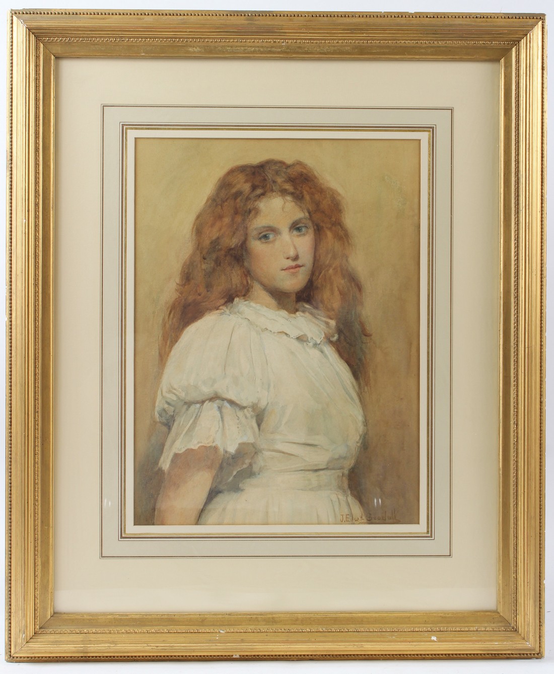JOHN EDWARD GOODALL Girl in a white dress watercolour signed ...