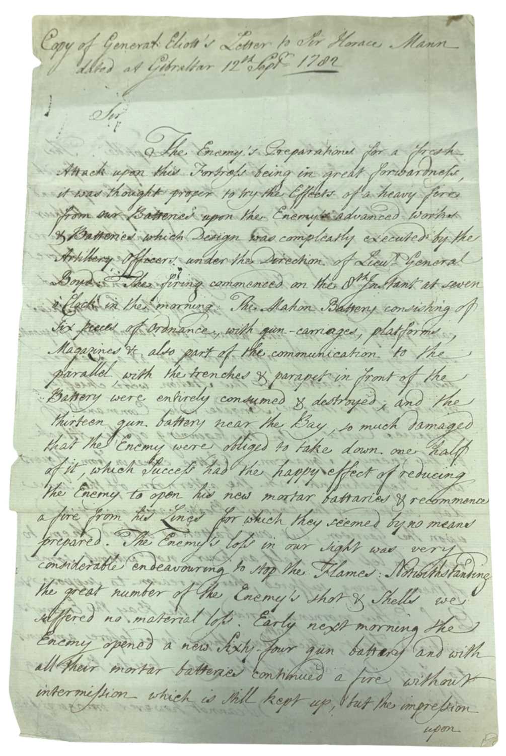 1782 AMERICAN REVOLUTIONARY WAR. Near period manuscript copy of General ...
