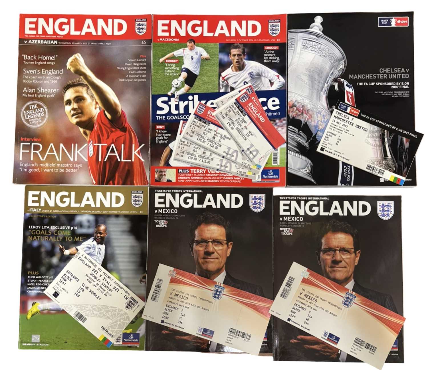 A collection of various England football matches, with original tickets