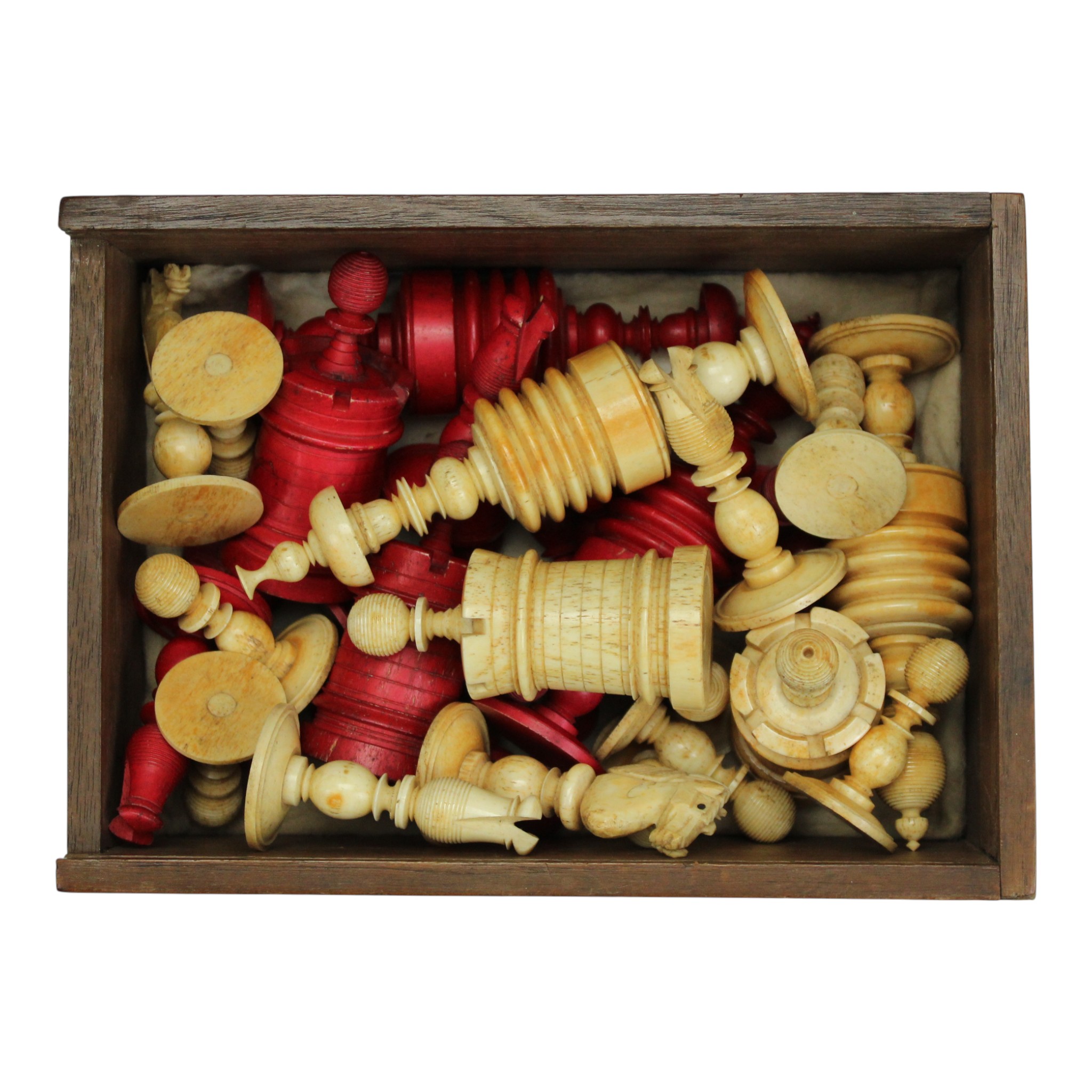 A 19th Century English Barleycorn pattern chess set, turned, carved and ...