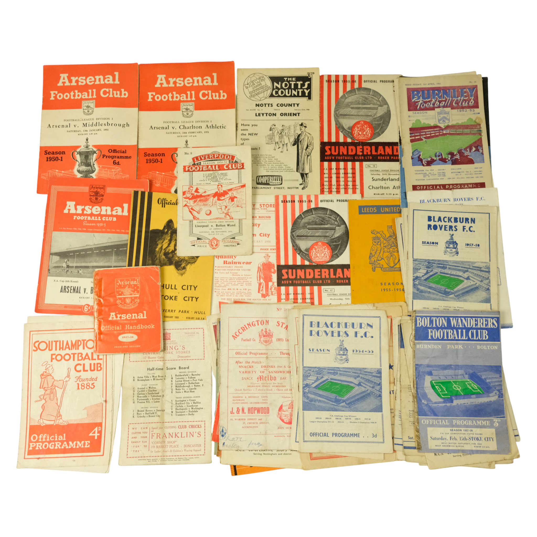 A group of matchday football programmes, including Preston North End ...