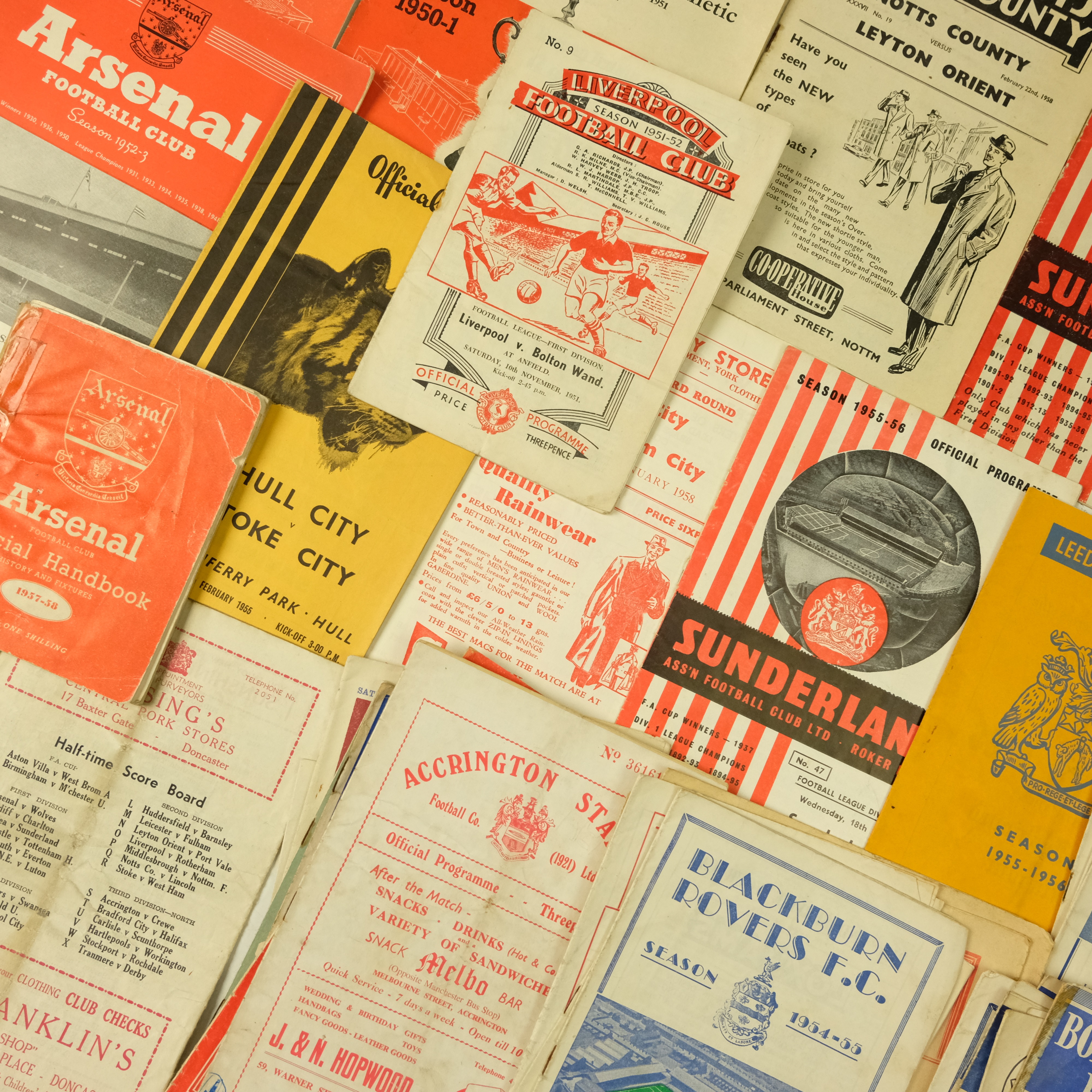 A group of matchday football programmes, including Preston North End ...
