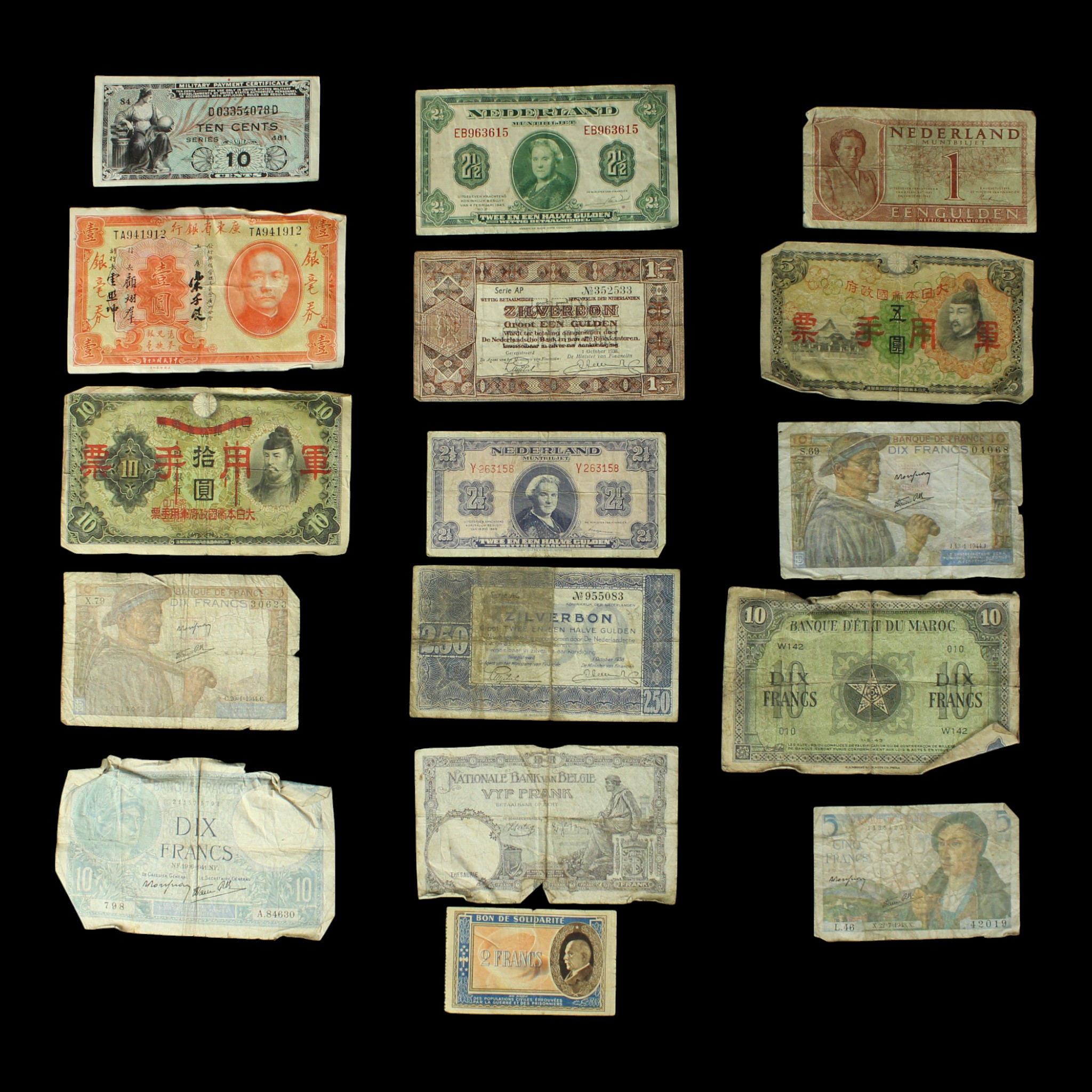 A small group of world banknotes, circa 1940s
