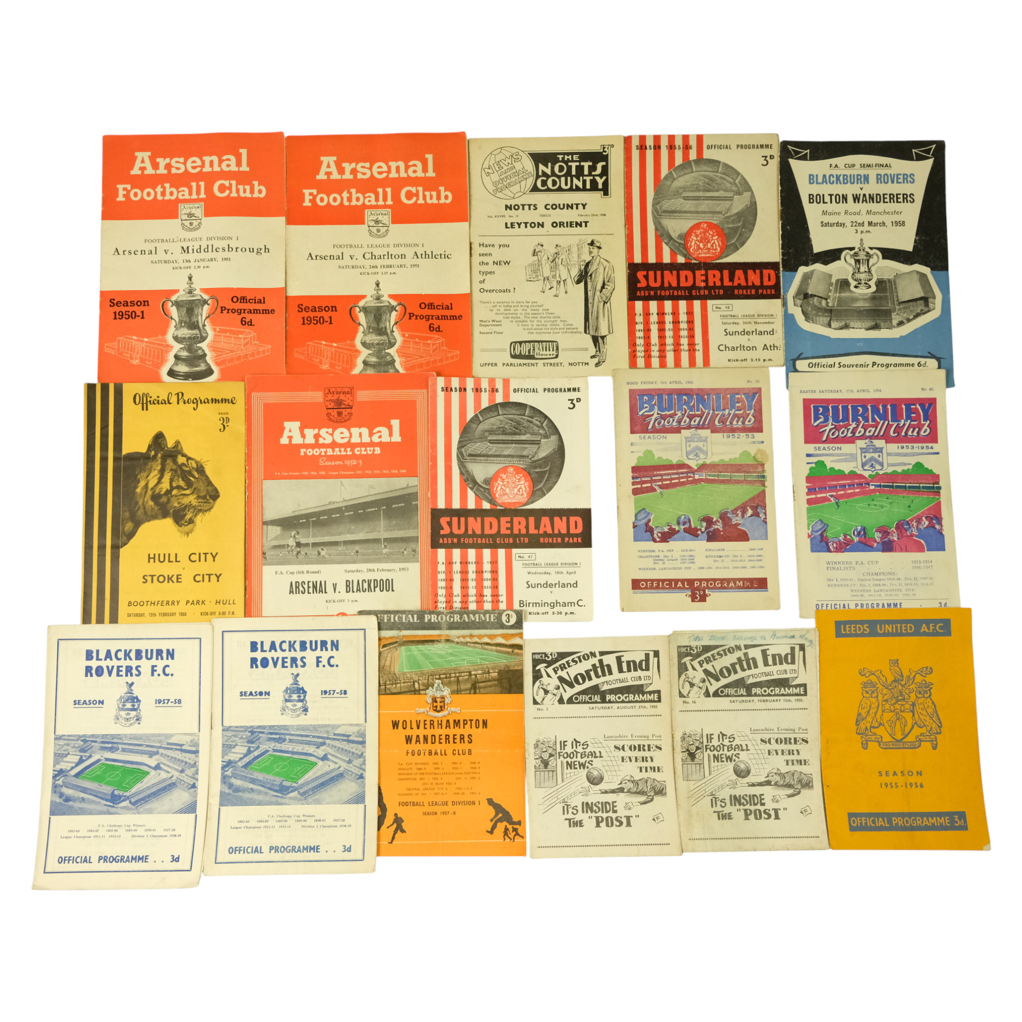 A group of matchday football programmes, including Preston North End ...