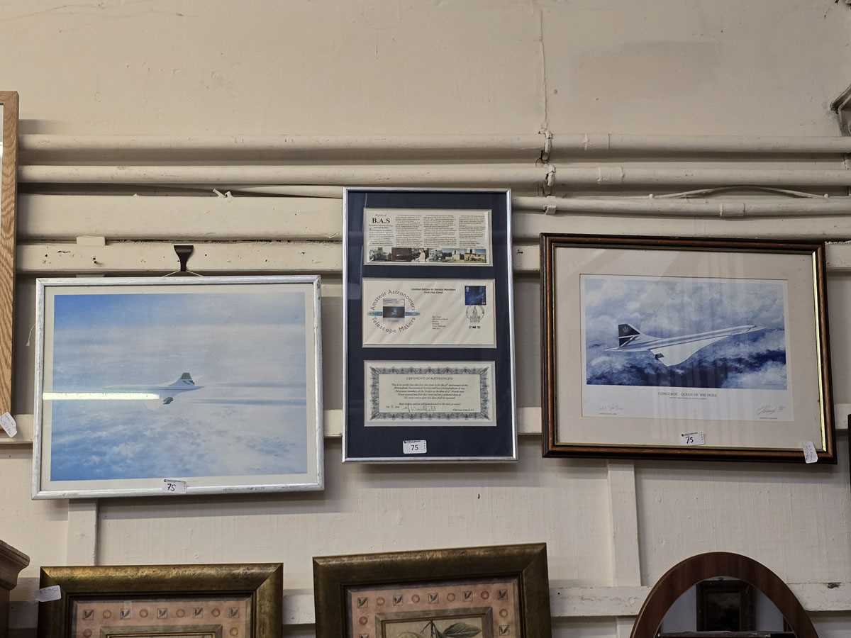 Two framed and glazed prints depicting Concorde aircraft along with ...