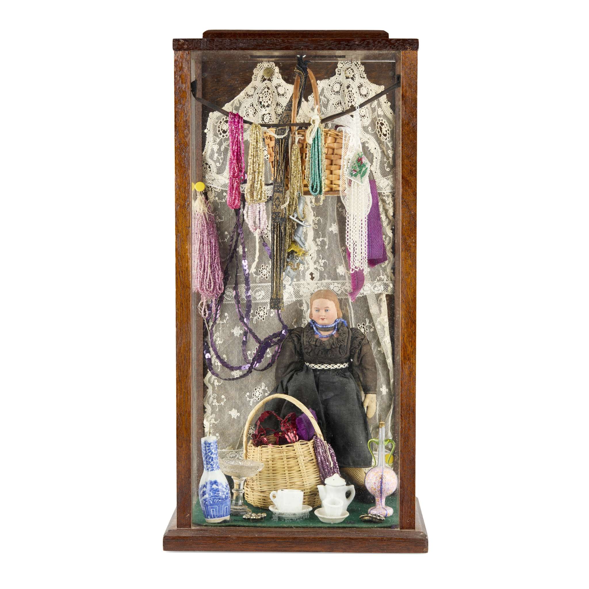 VICTORIAN CASED DIORAMA OF A LACE AND NOTIONS SELLER LATE 19TH CENTURY ...