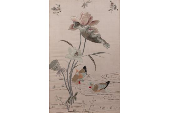 Ornithological embroidery Peking, mid to late 19th Century, depicting ...