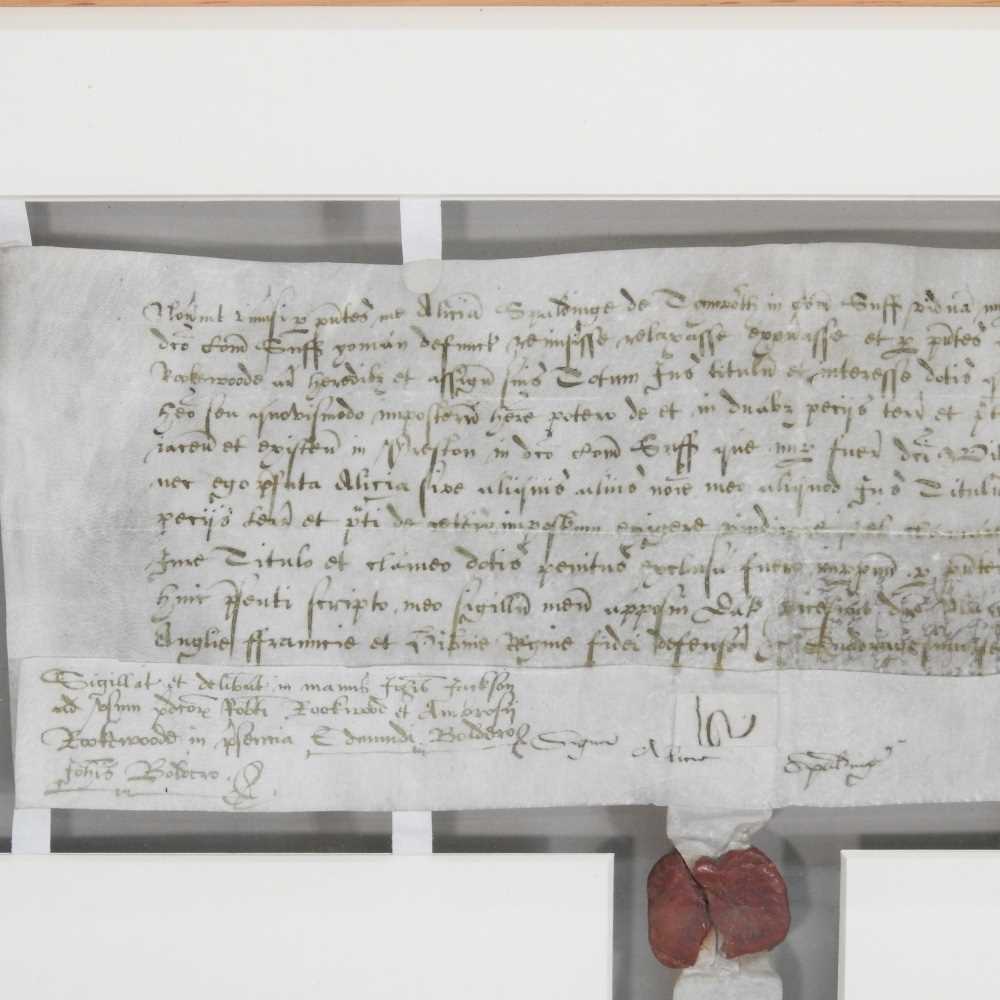 A sealed indenture, on parchment, possibly relating to Robert Rokewood ...