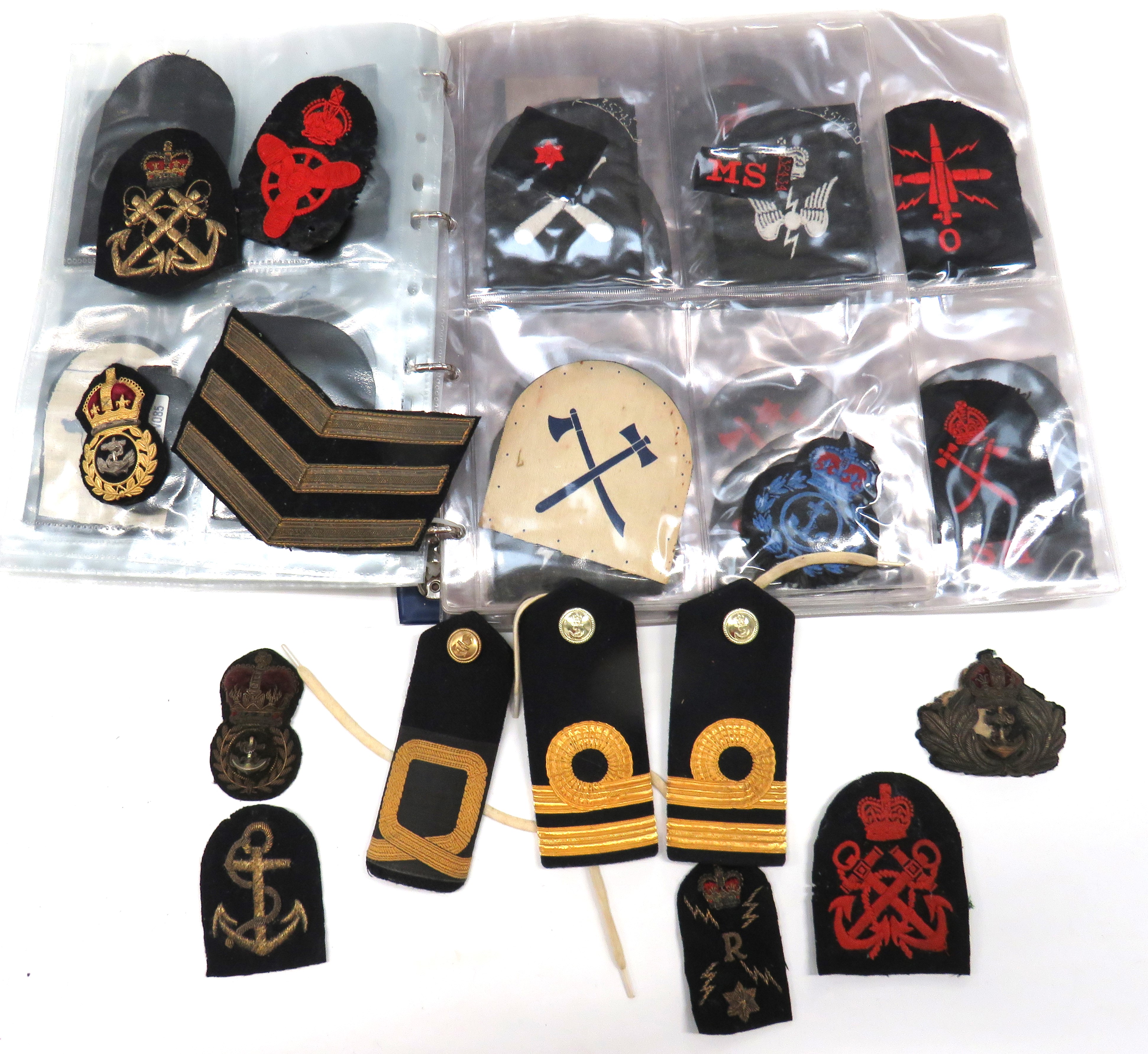 Quantity Of Royal Navy Badges including bullion embroidery KC Officer's ...