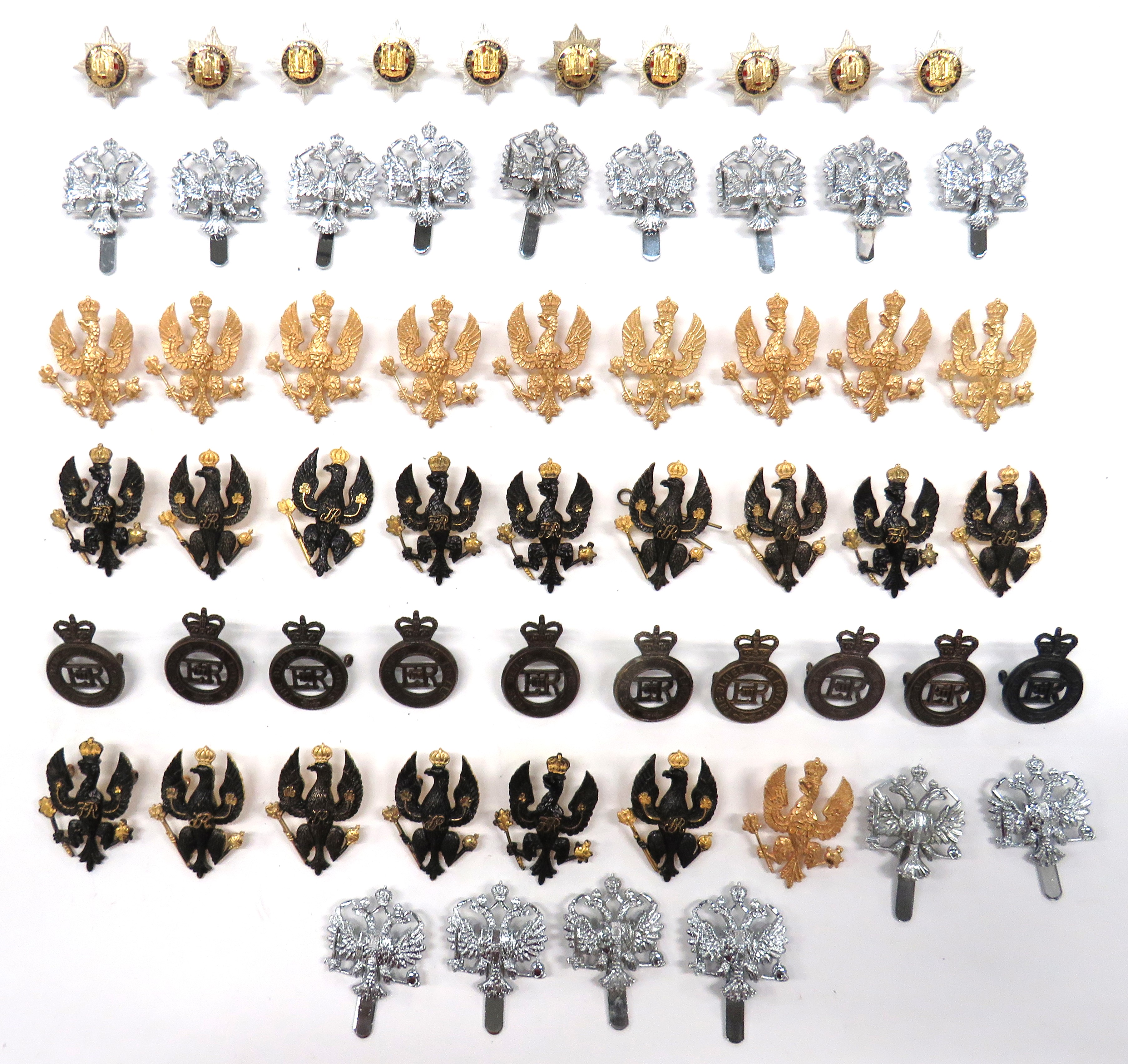 60 x Various Cavalry Cap Badges consisting 15 x blackened and gilt ...