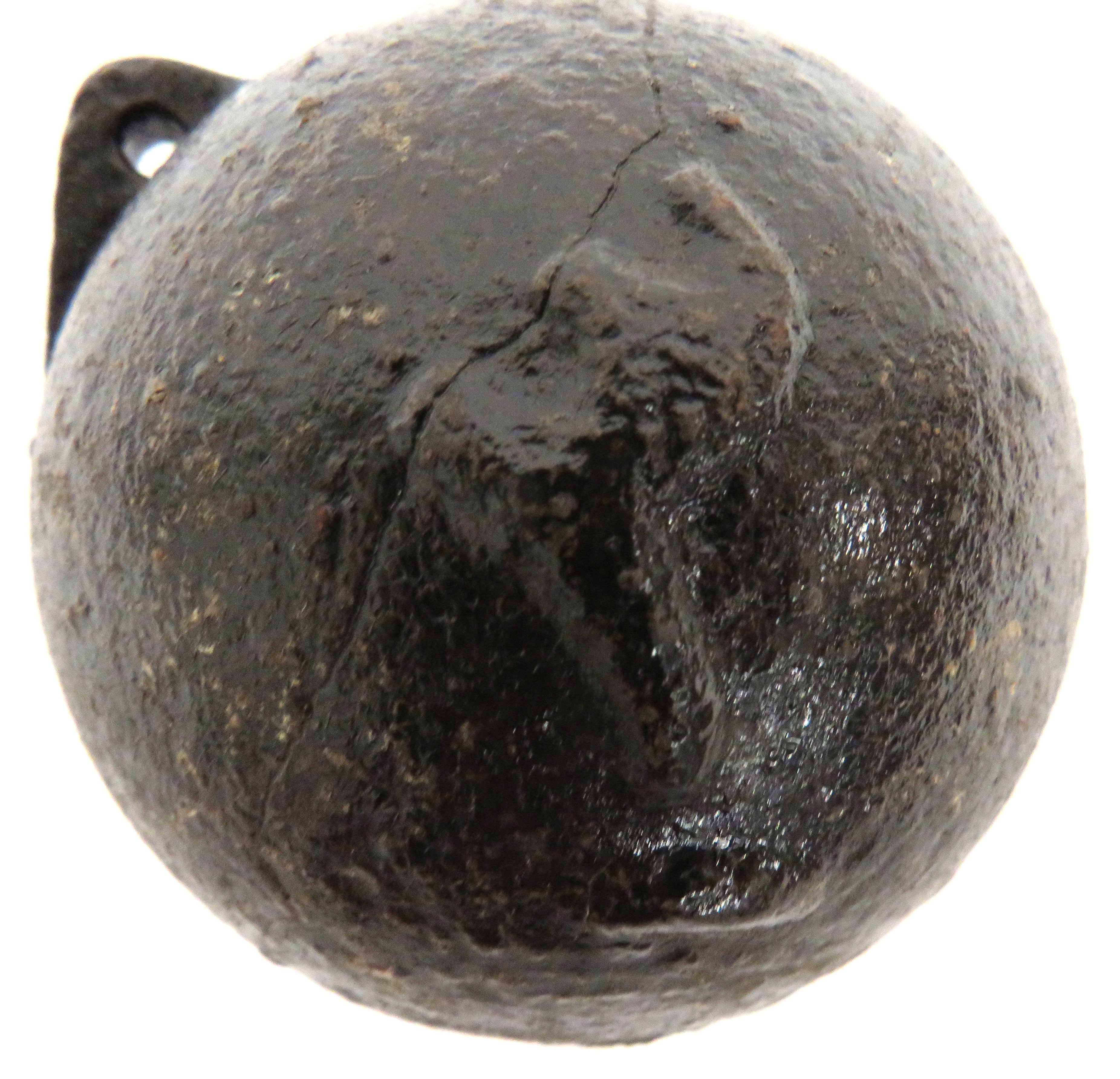WW1 Inert Turkish Ball Grenade cast iron ball. The top with hanging ...