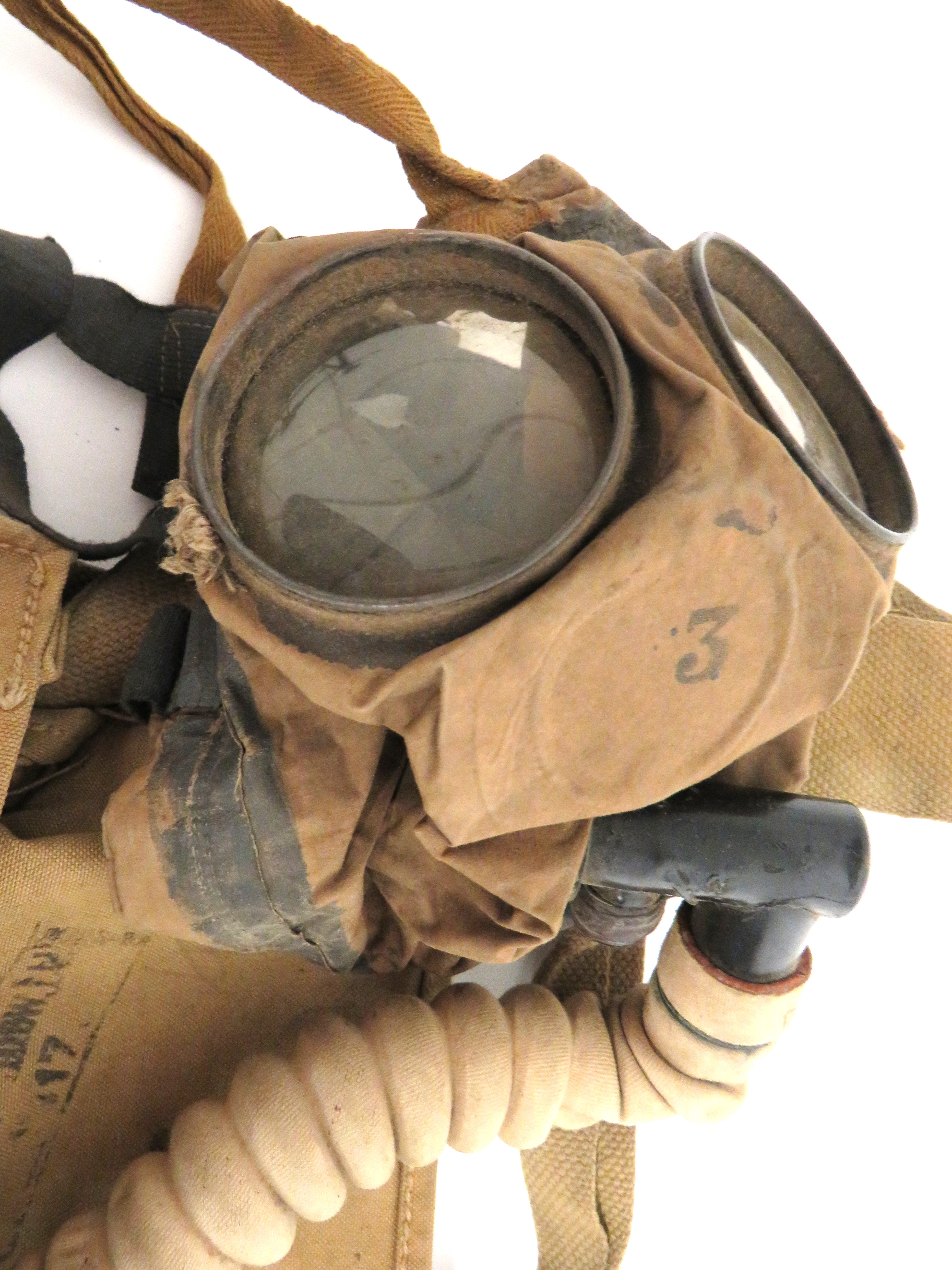 WW1 Dated British Respirator waterproof, khaki linen face masks with ...