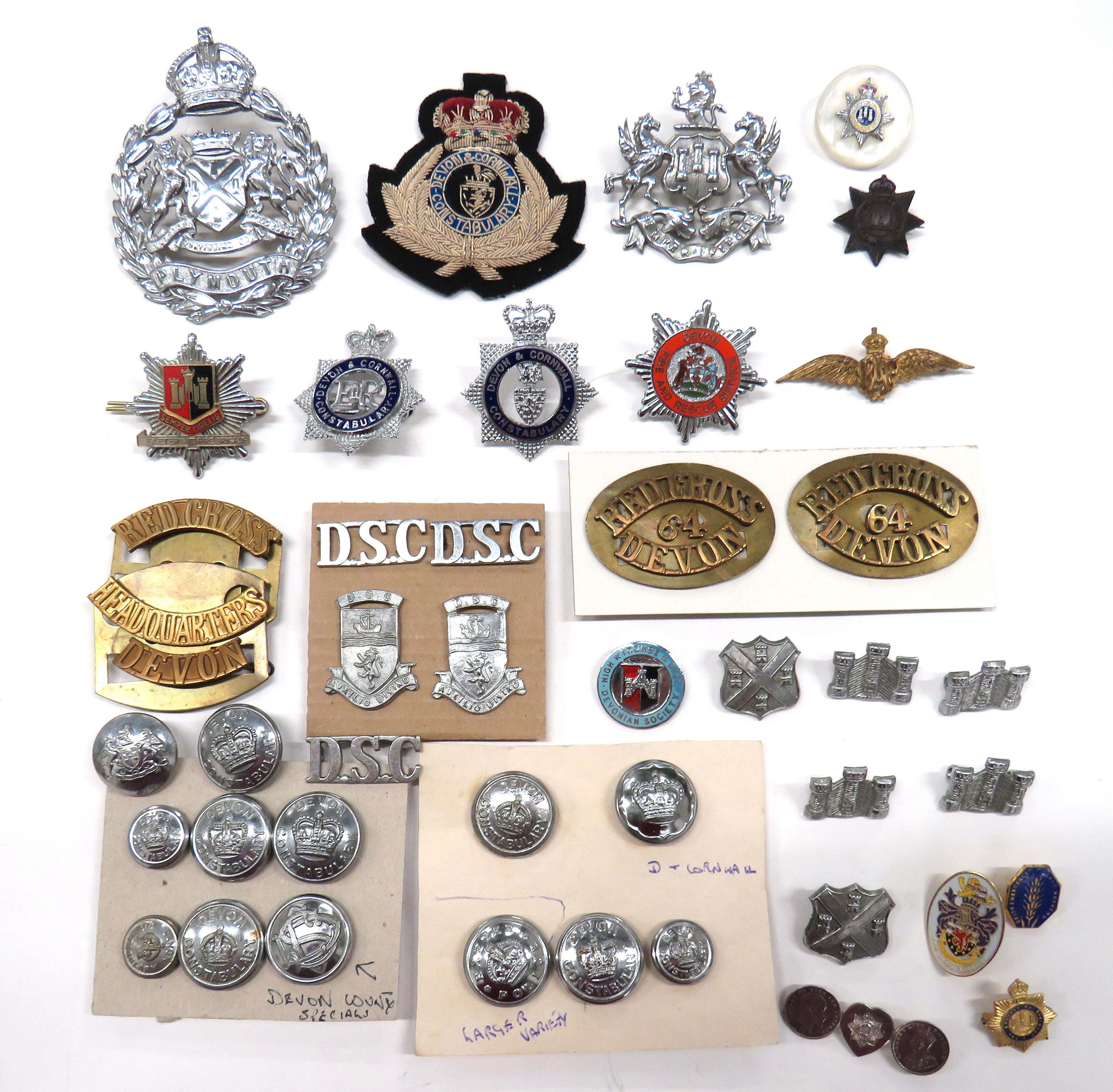 Selection Of Various Badges Including Civilian Services cap badges ...