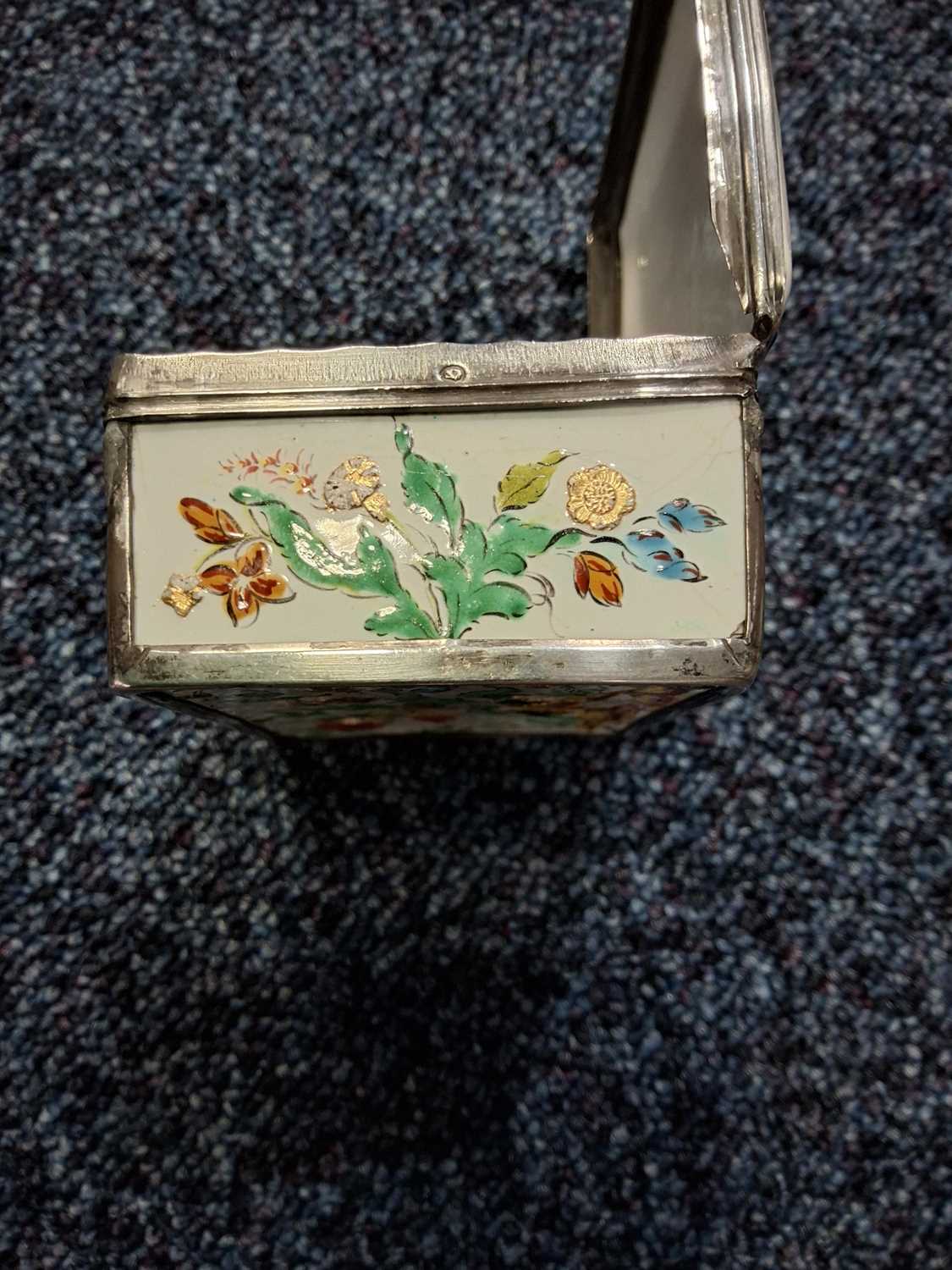 GEORGE III SILVER AND ENAMEL PATCH BOX, 18TH CENTURY of rectangular ...
