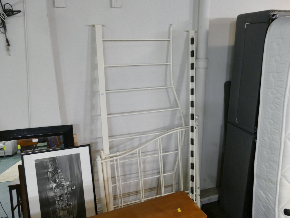 White metal single sized day bed frame, with crystal knobs