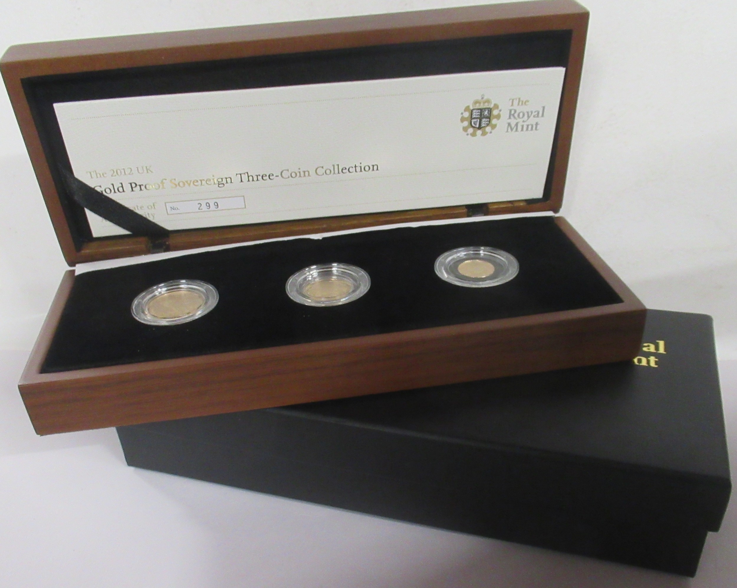 A 2012 UK Gold Proof Sovereign Three coin set, with box and ...