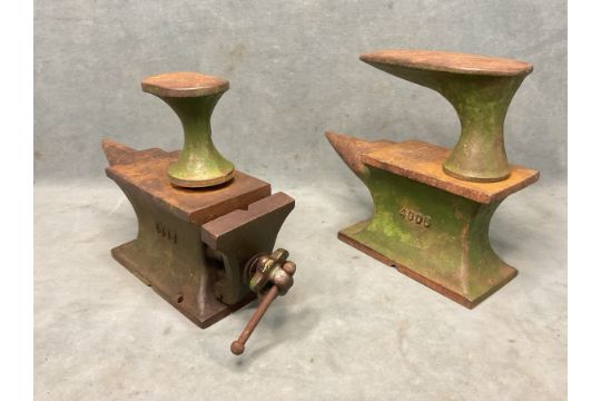 Two Harper cast iron cobblers anvils with removable heel and toe lasts ...