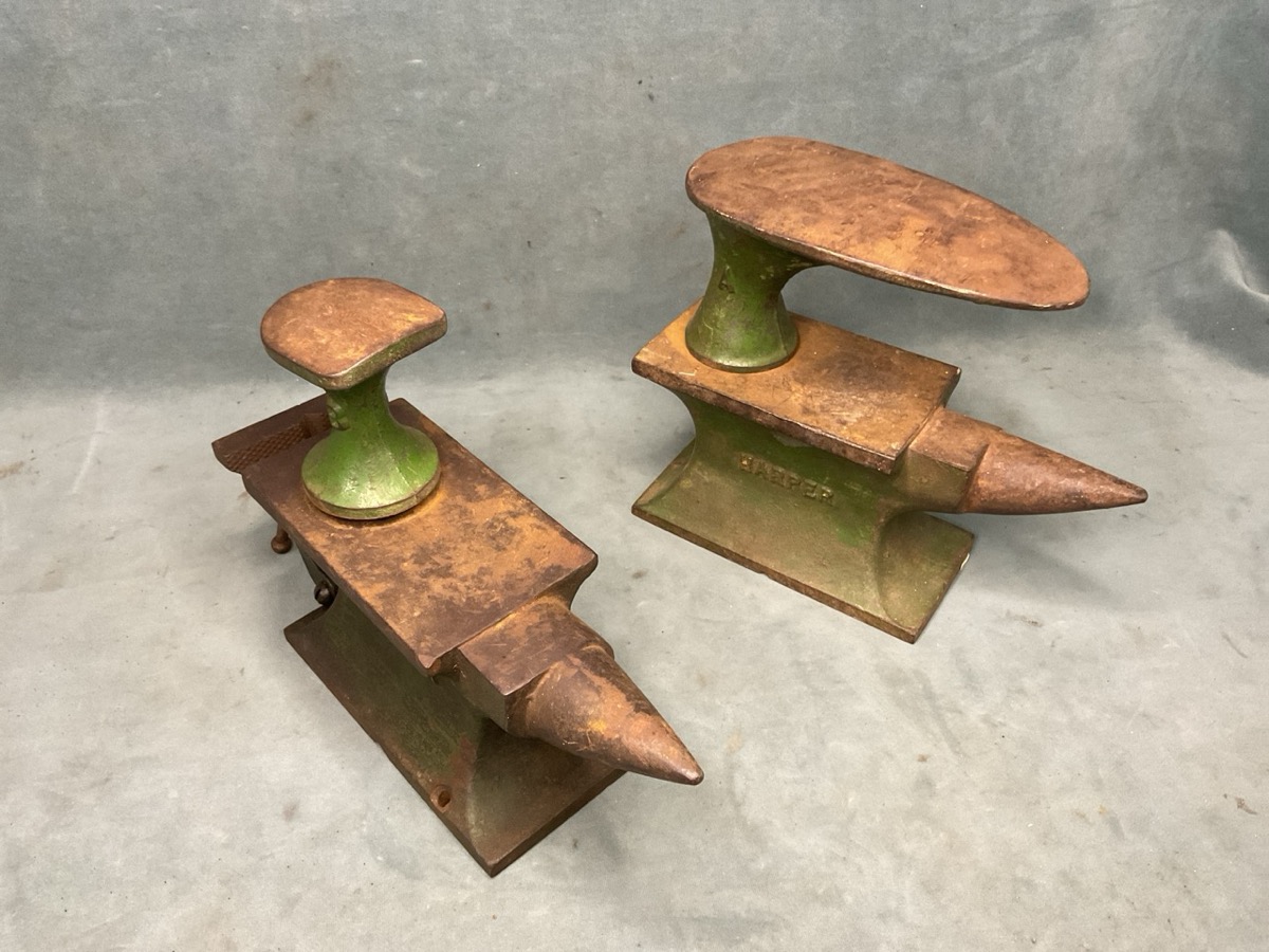 Two Harper cast iron cobblers anvils with removable heel and toe lasts ...