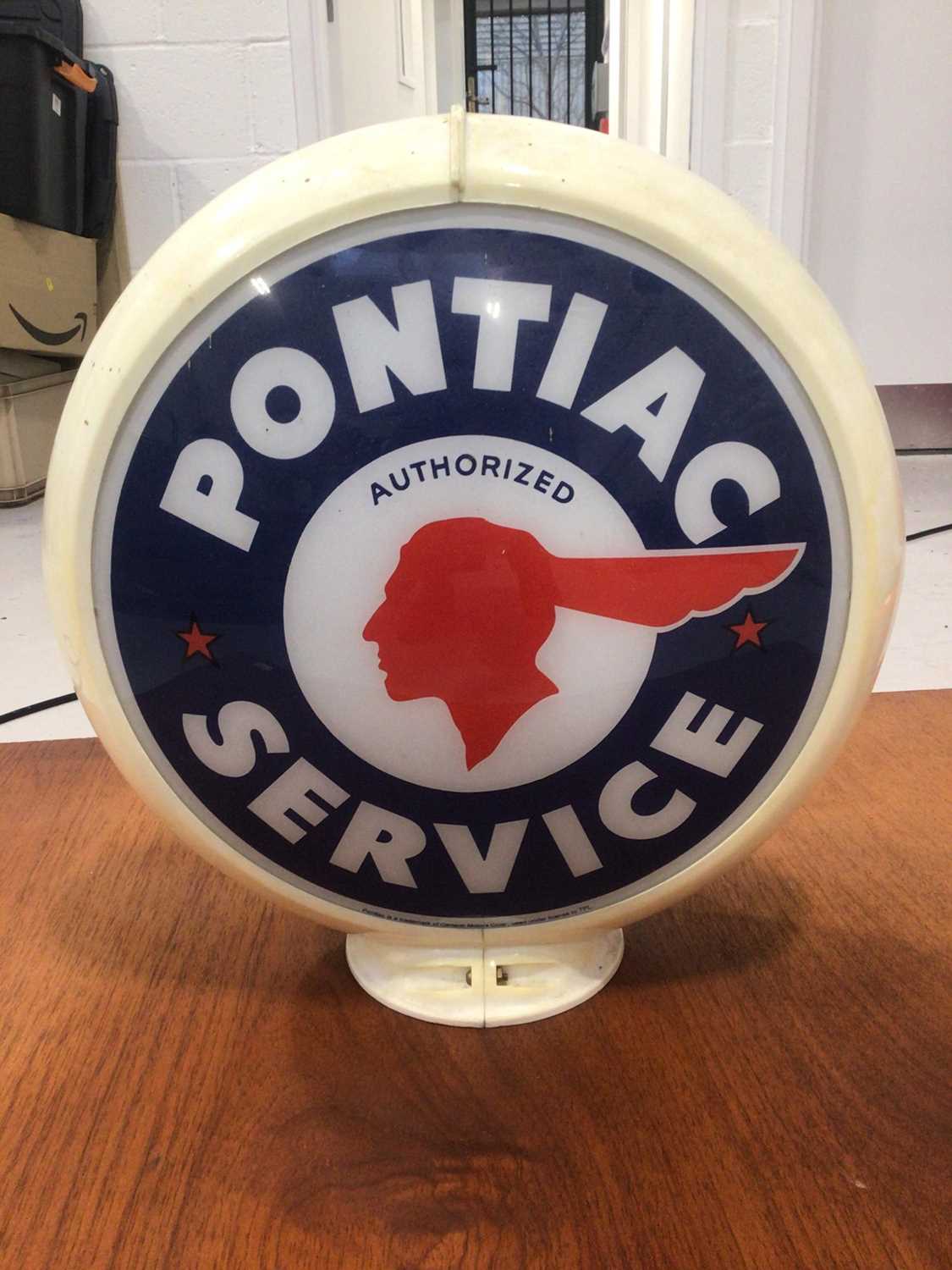 Pontiac Service Perspex and glass petrol pump globe, 44cm in overall ...