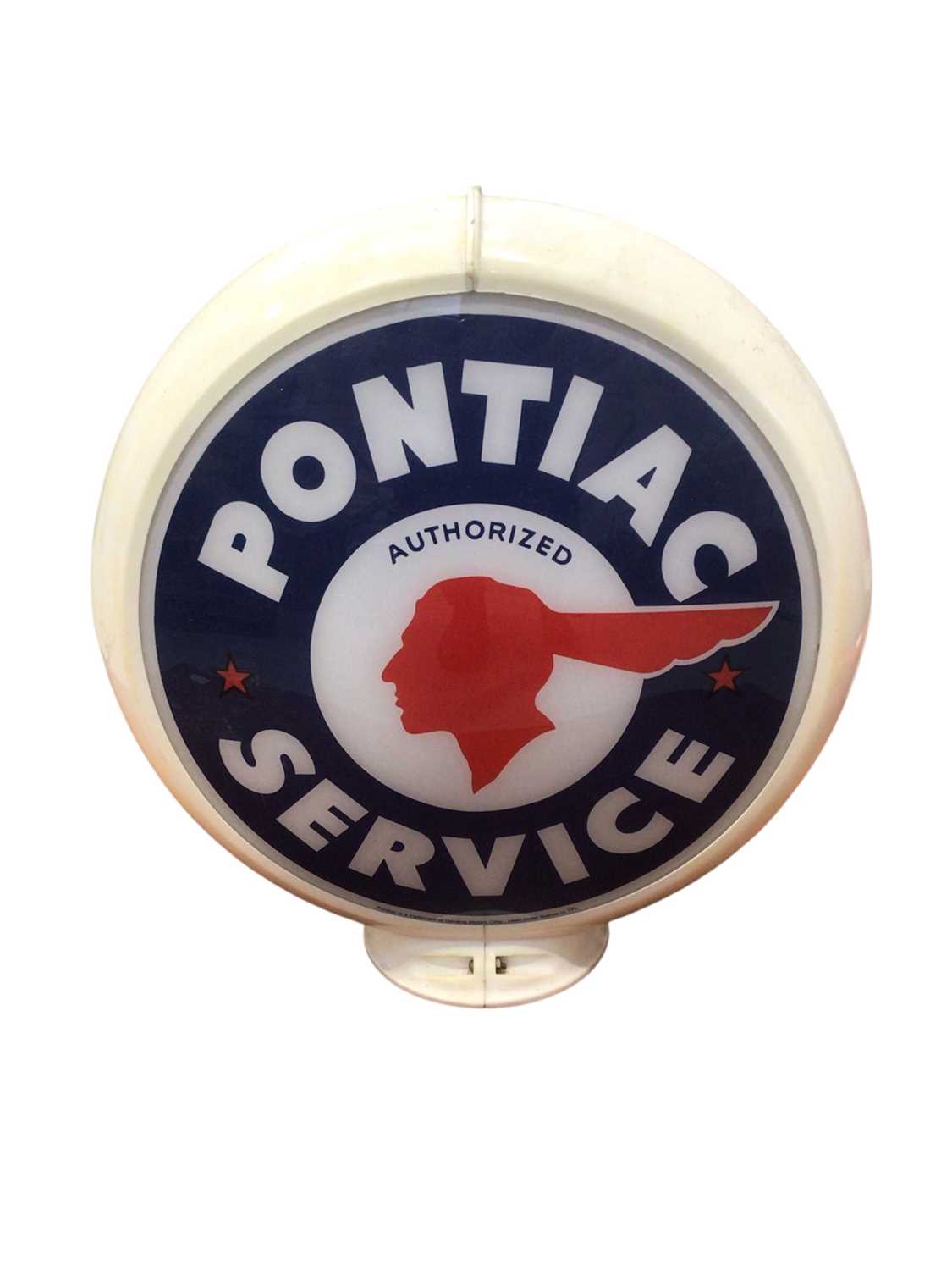 Pontiac Service Perspex and glass petrol pump globe, 44cm in overall ...