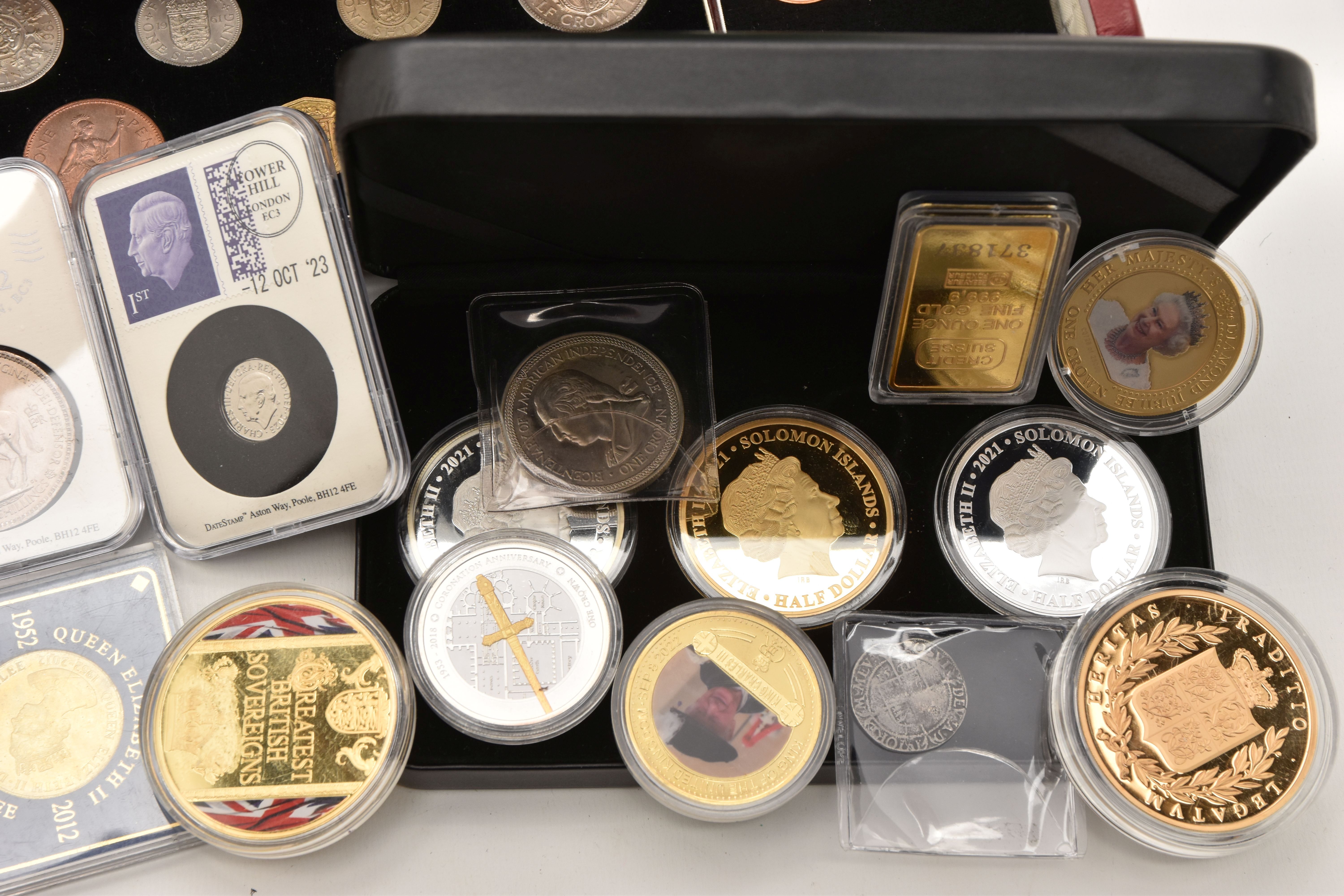 FOUR PLASTIC,ONE CARDBOARD BOXES OF MAINLY COMMEMORATIVE COINS TO ...