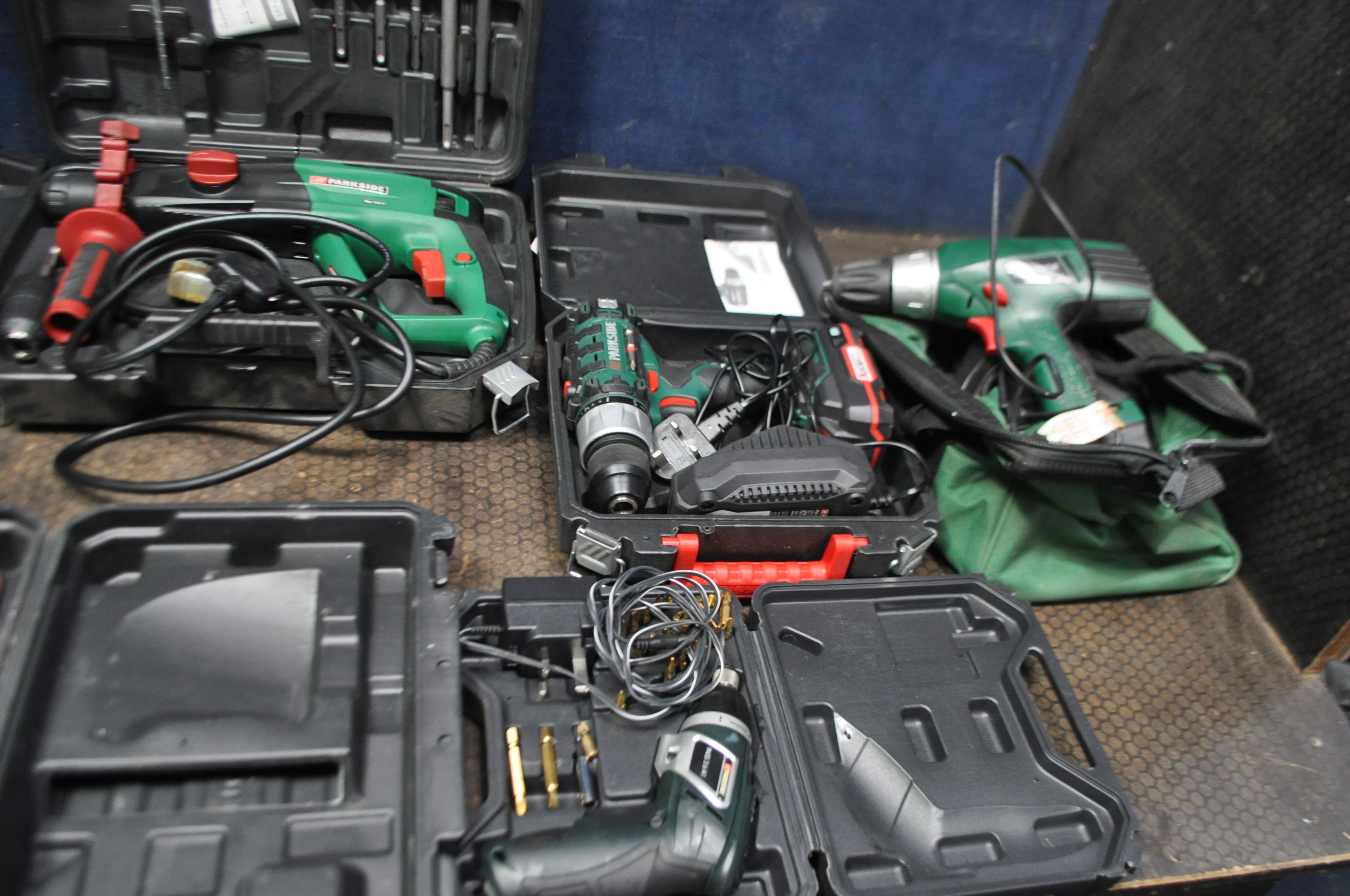A COLLECTION OF PARKSIDE AND TERRATEK POWER TOOLS including a 240v SDS ...