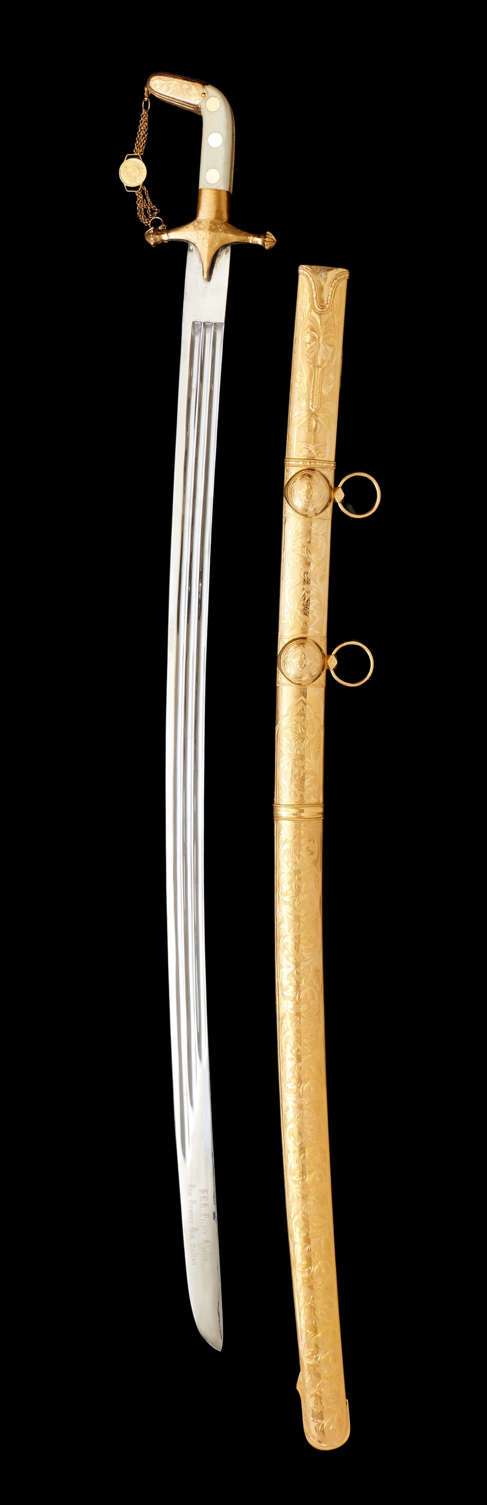 An inscribed presentation bone hilted sword (saif), Kingdom of Saudi ...