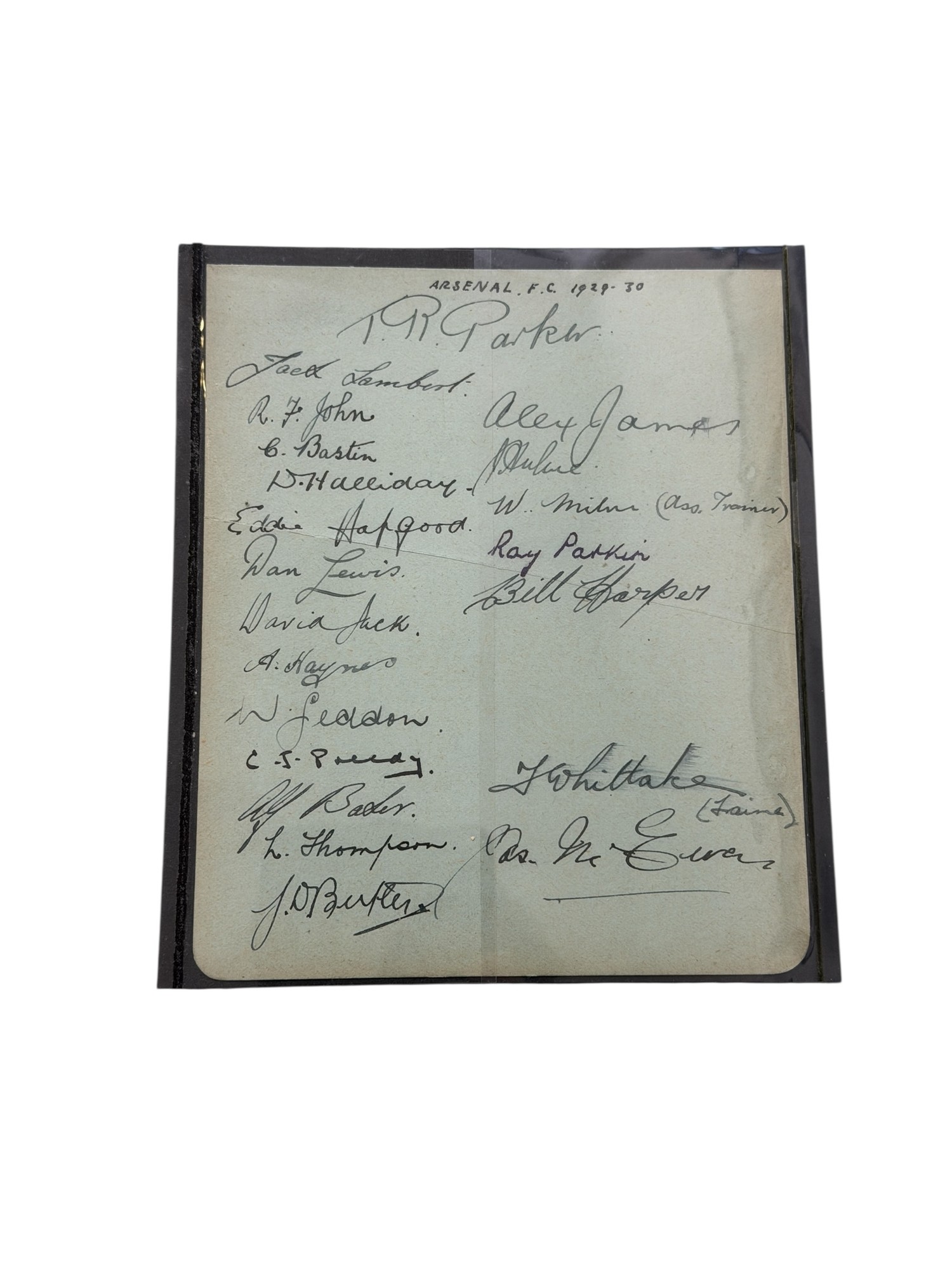 1929-30 ORIGINAL ARSENAL AUTOGRAPH SHEET, 20 AUTOS, INCLUDES TOM ...