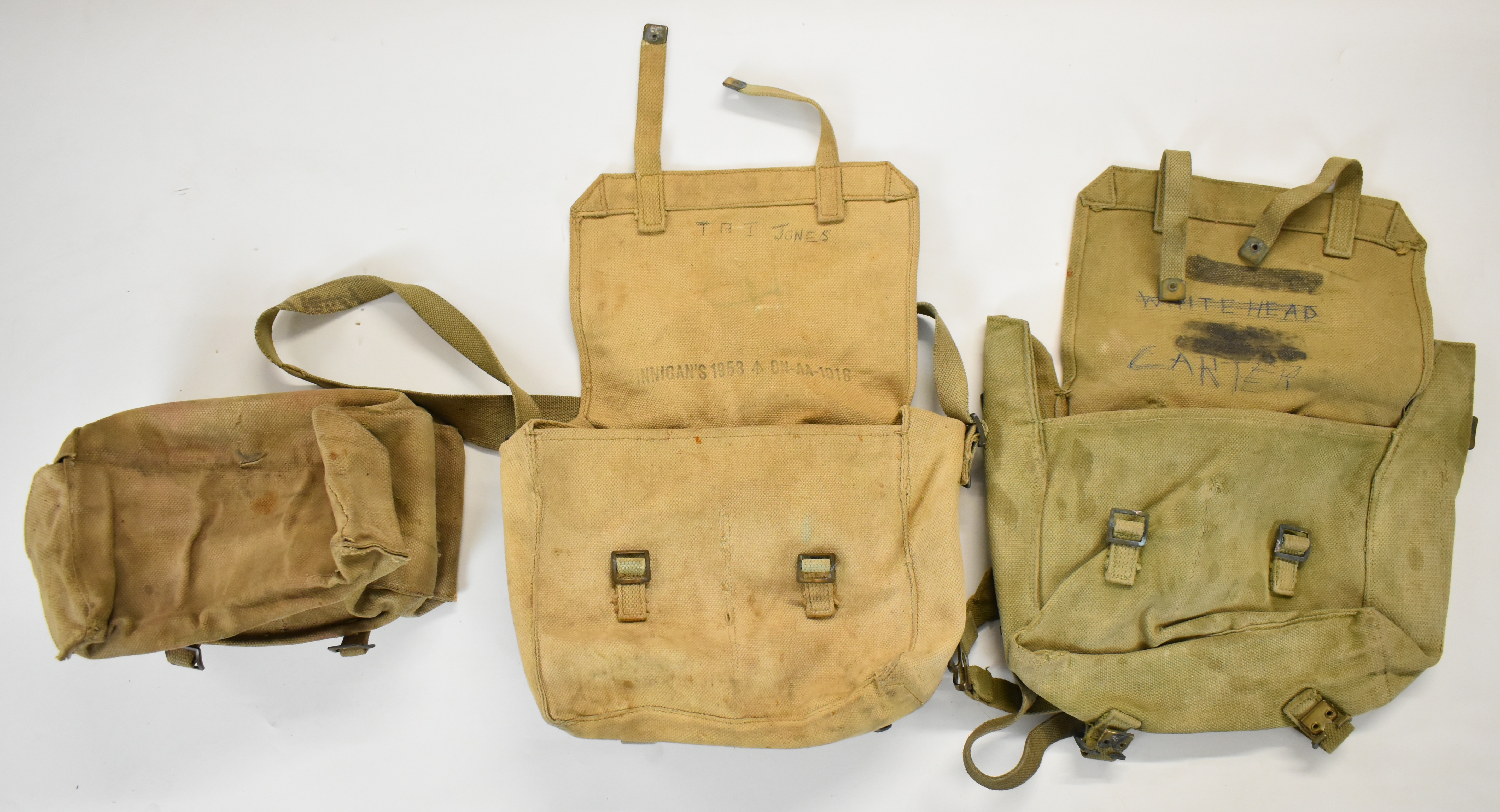 Collection of haversacks, some cloth, webbing, khaki, etc, two wartime ...