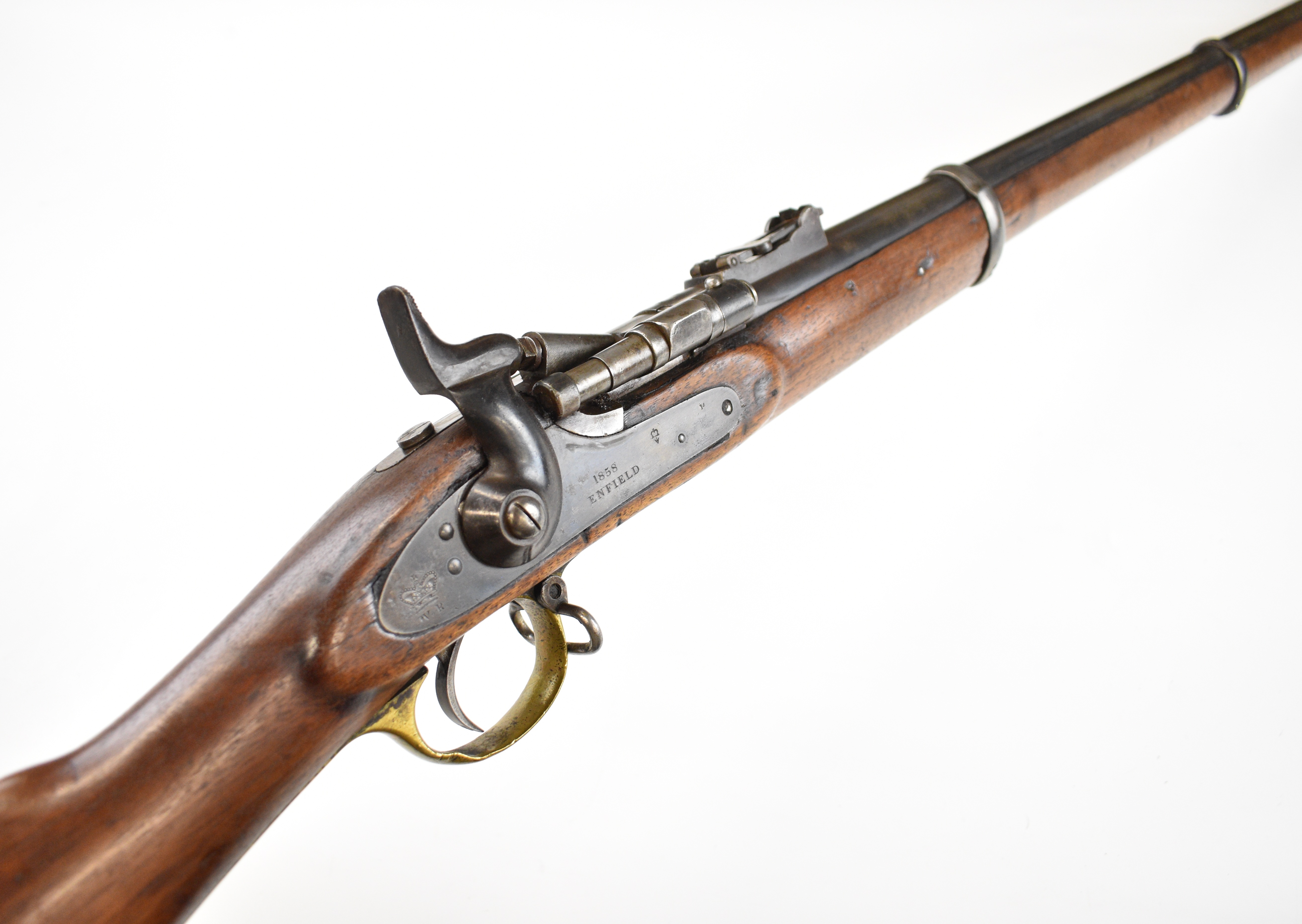 Enfield 3-band .577 hammer action Snider rifle with lock stamped '1858 ...