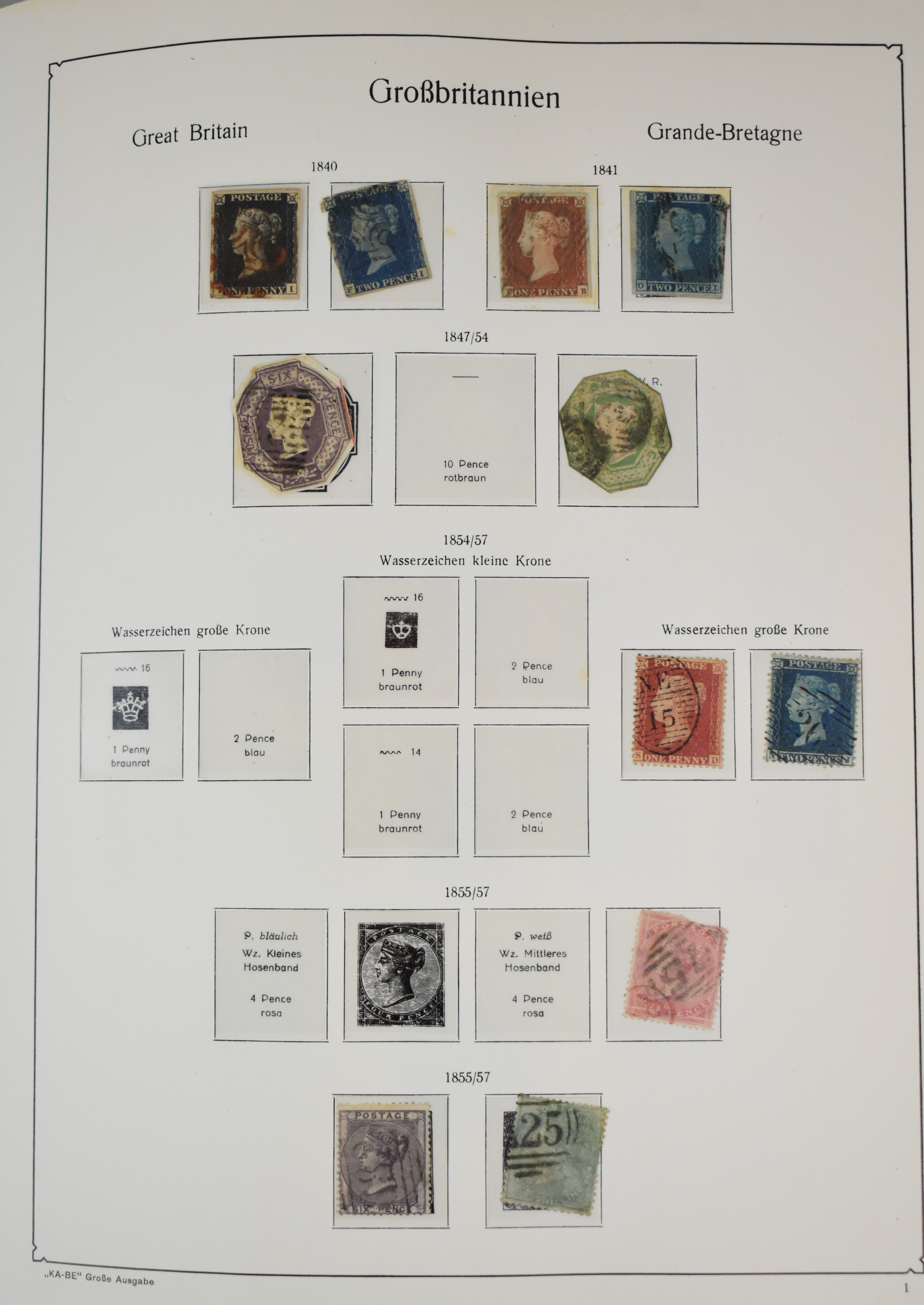 Collection of GB mint and used 1840 to 1970 stamps in hingeless Kabe ...