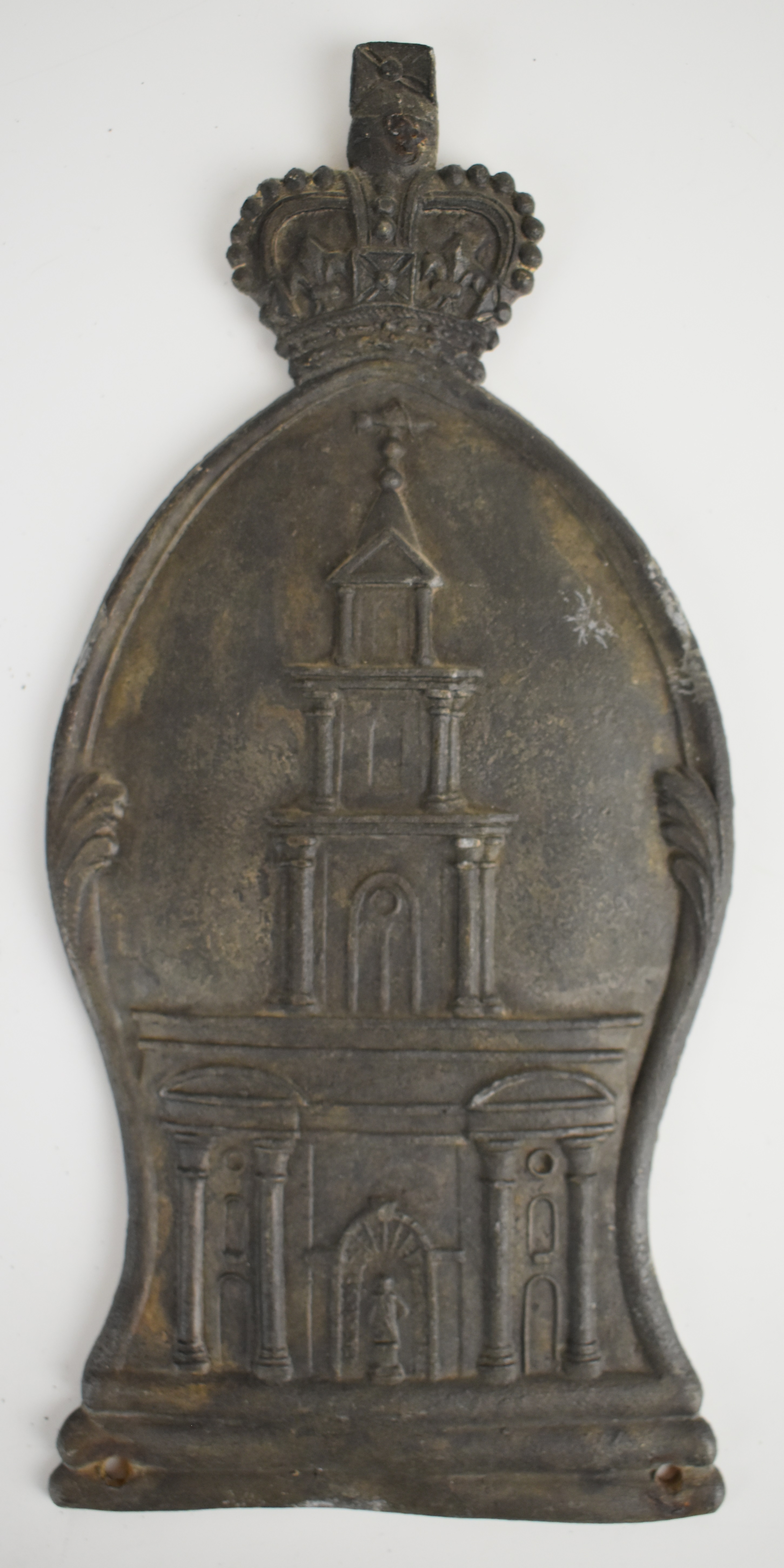 Two Royal Exchange Insurance lead firemarks (W10K), H22cm